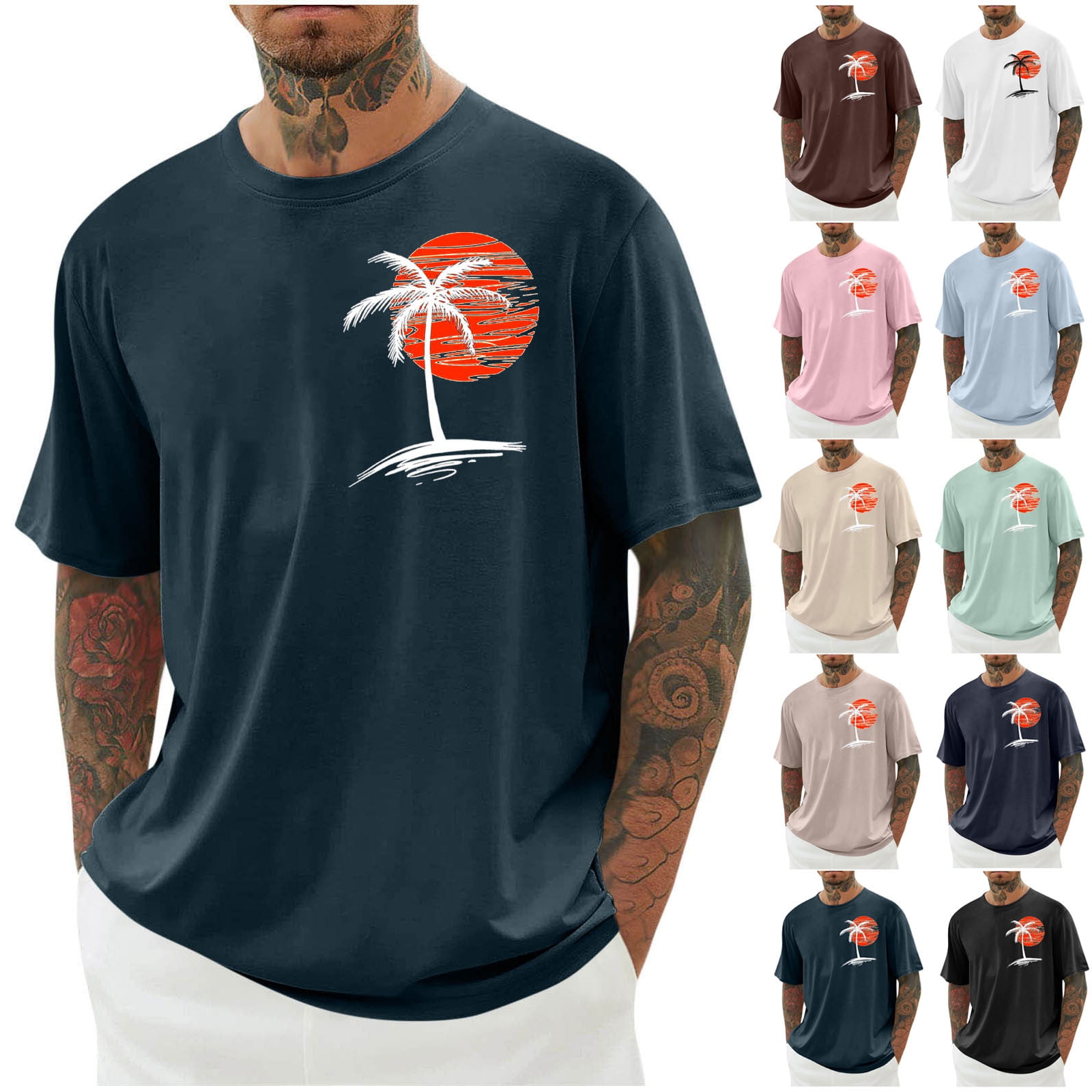 Leesechin Men Graphic Tee Short Sleeves Shirt Round Neck Casual Fashion ...