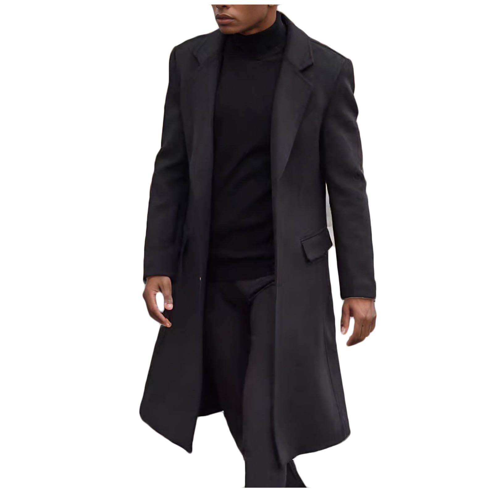Leesechin Men Long Trench Coats Men Casual Button Solid Long Sleeve ...