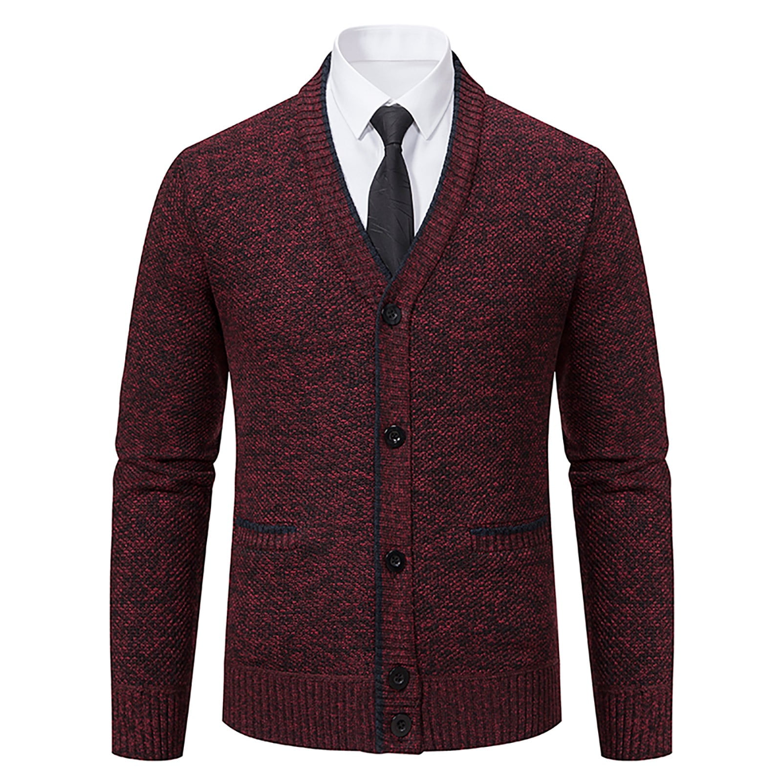 Leesechin Men's Casual Long Sleeve Shawl Collar Buttons Down Cable Knit ...