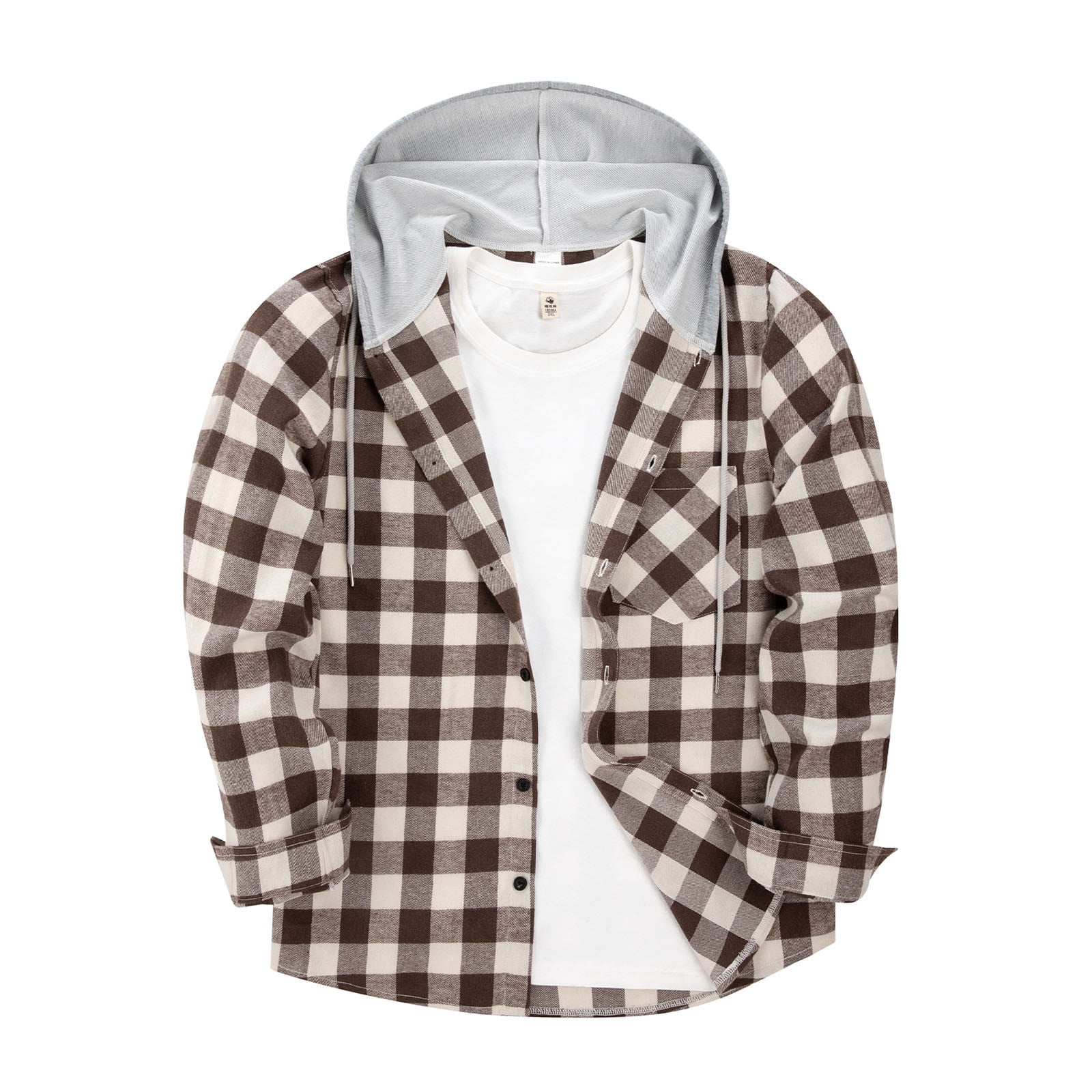 Leesechin Men's Flannel Hoodie Shirts Casual Button Down Plaid Shirt ...