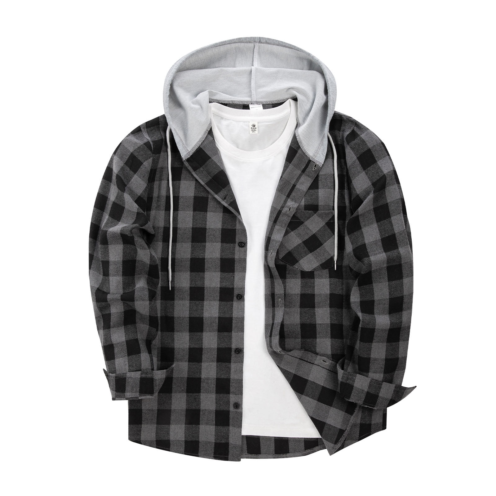 Leesechin Men's Flannel Hoodie Shirts Casual Button Down Plaid Shirt ...