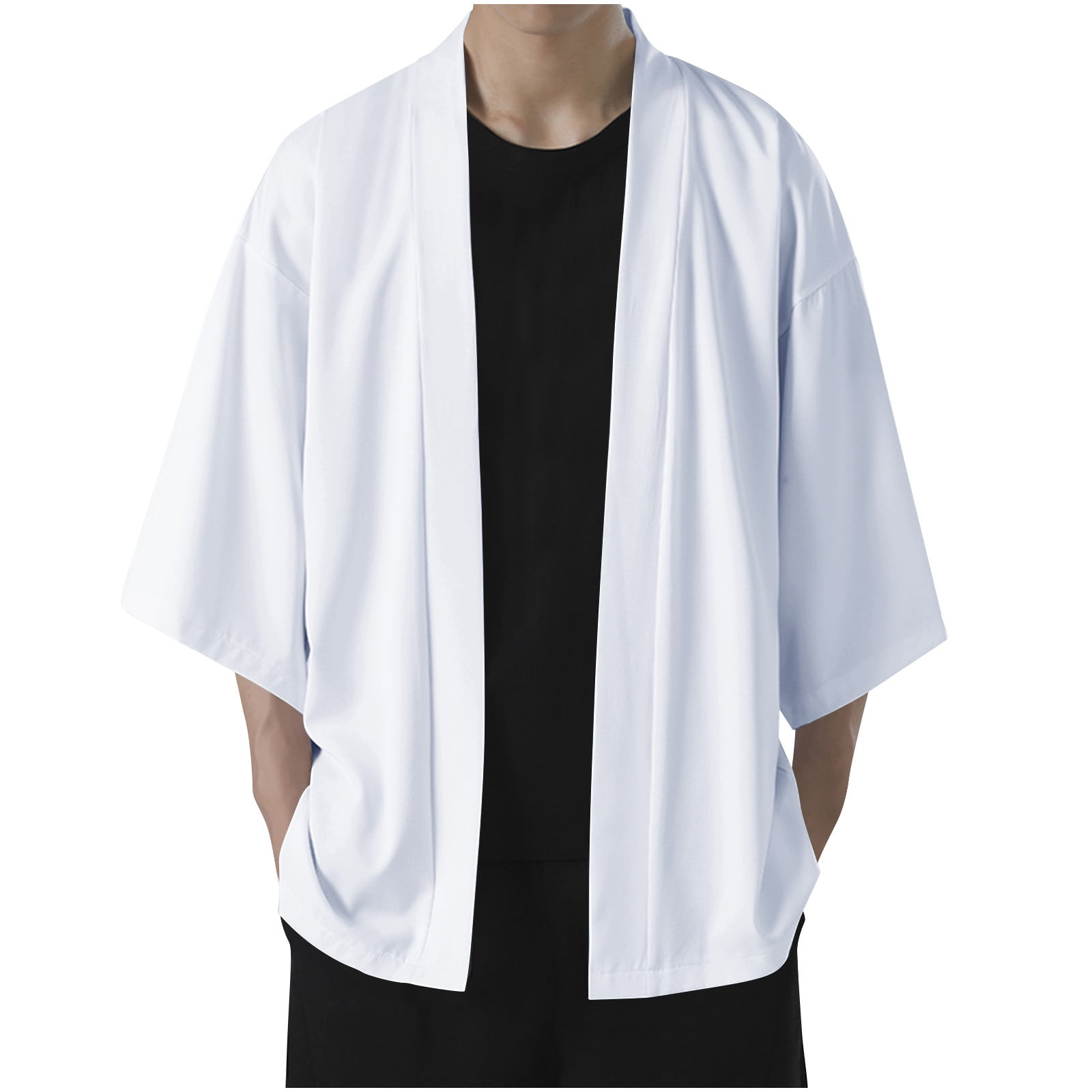 Leesechin Men's Kimono Cardigan Japanese Jackets Casual Cotton 3/4 ...
