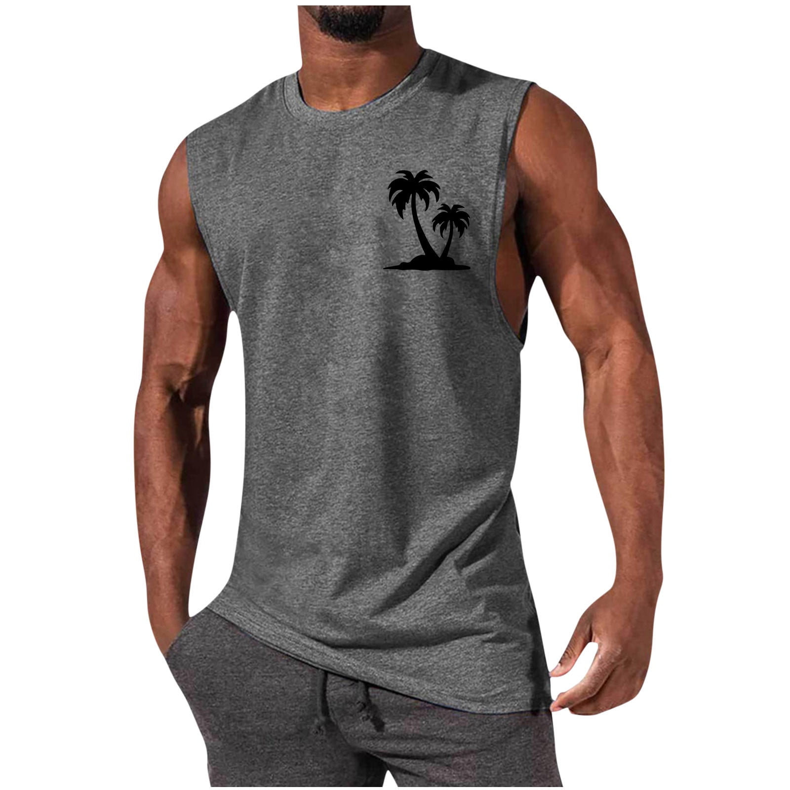 Leesechin Men's Workout Tank Tops Cotton Gym Cut Off Sleeveless T Shirt ...