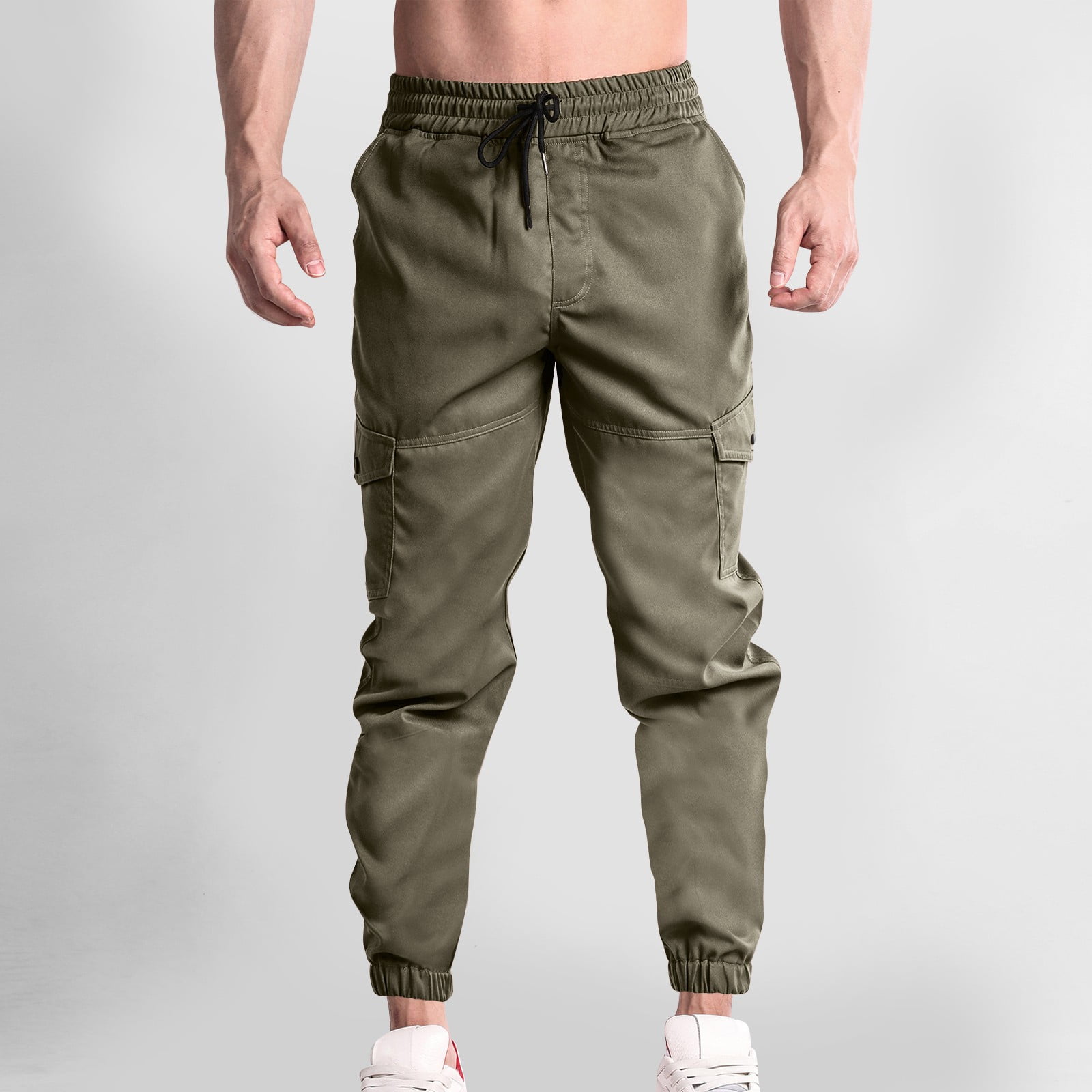 Leesechin Mens Cargo Joggers Pants Elastic Waist Drawstring with Flap ...