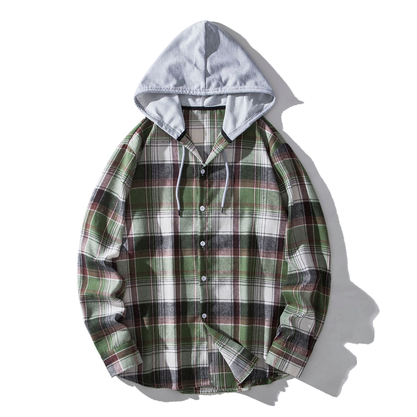 Leesechin Mens Plaid Shirts Long Sleeve with Hood Men Casual Turndown ...