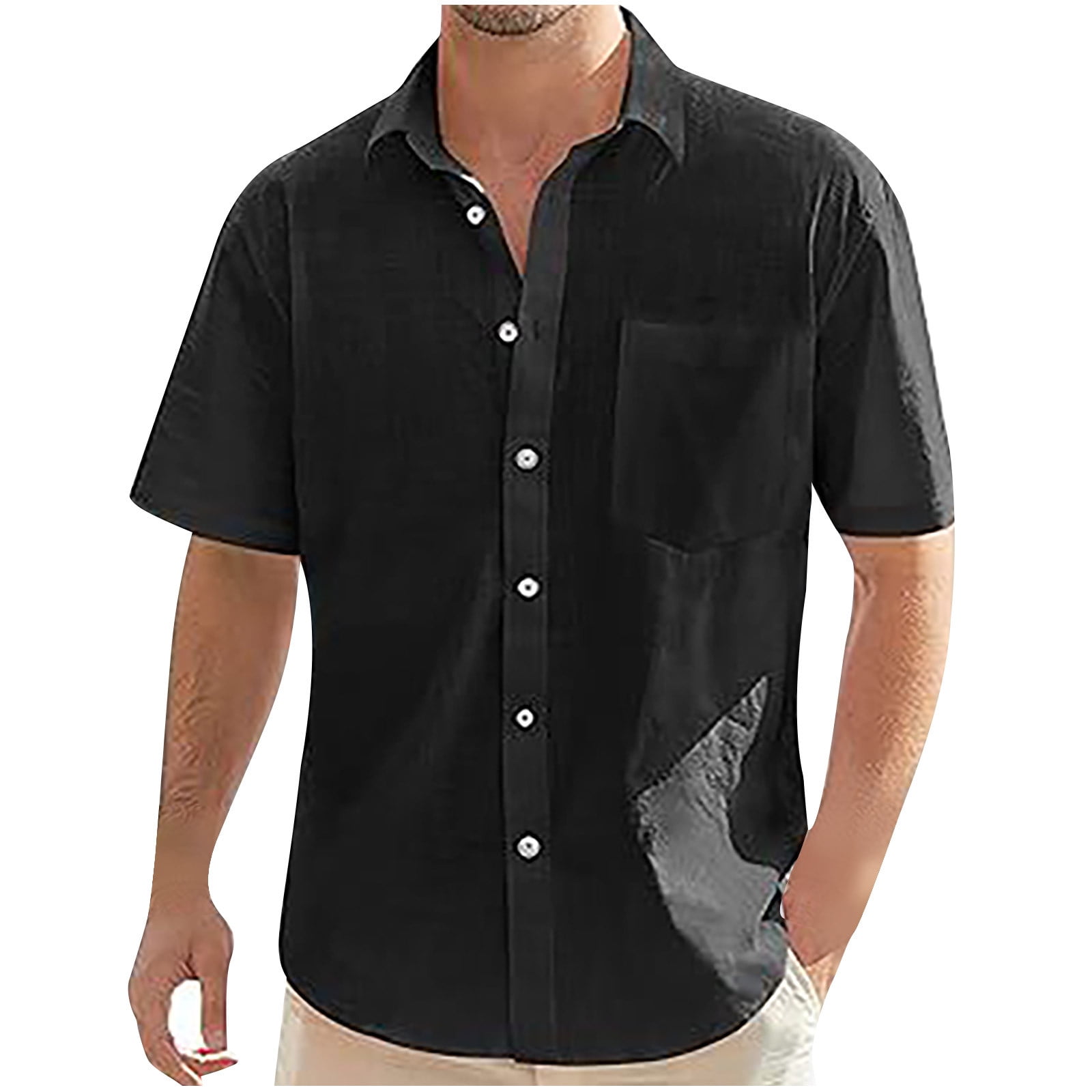 Leesechin Mens Short Sleeve Cuban Camp Guayabera Shirt Linen Cotton ...
