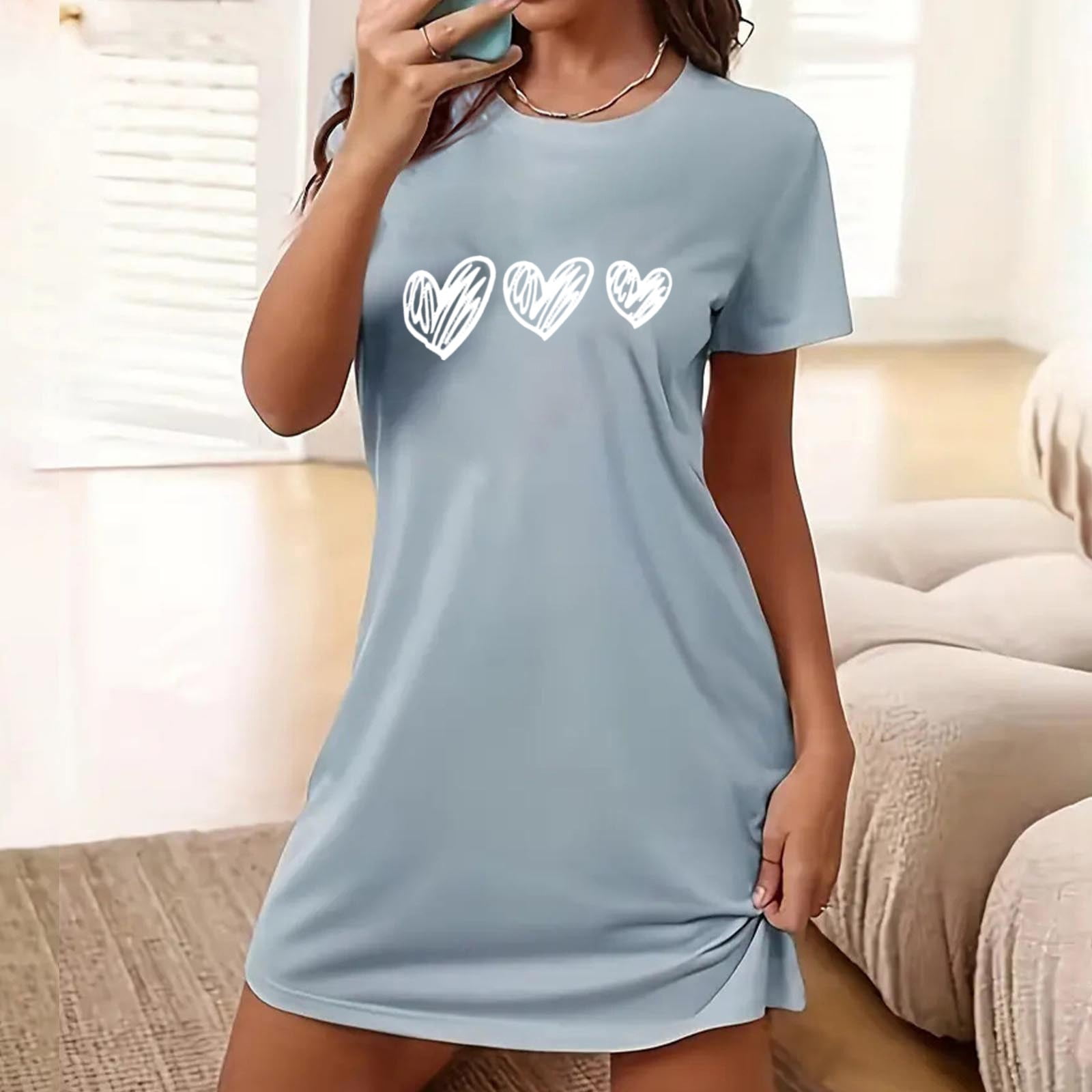Leesechin Nightgowns for Women Short Sleeve Sleep Tee Pullover Night ...