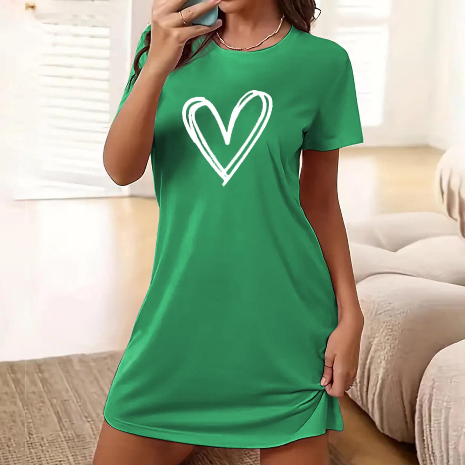 Leesechin Nightgowns for Women Short Sleeve Sleep Tee Pullover Night ...