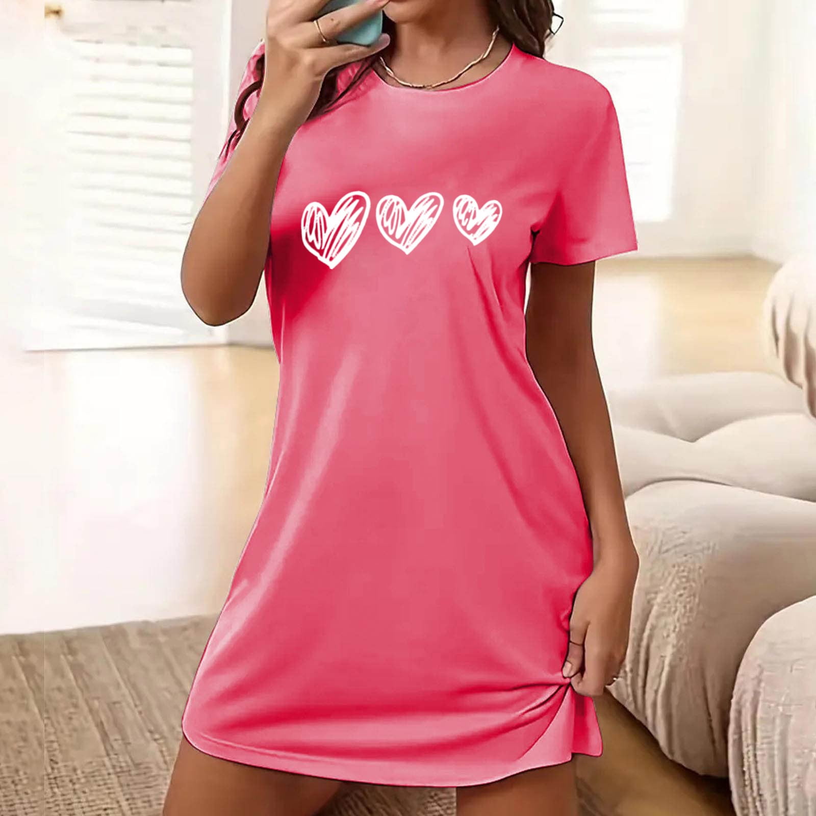 Leesechin Nightgowns for Women Short Sleeve Sleep Tee Pullover Night ...