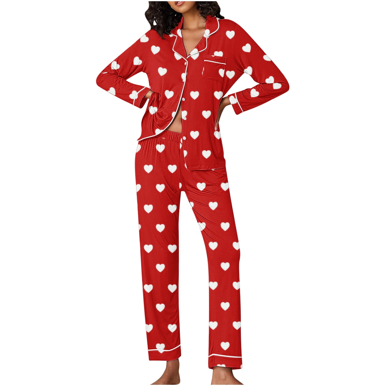 Leesechin Pajamas Women's Valentine's Day Pajama Gift Set Hearts Print ...
