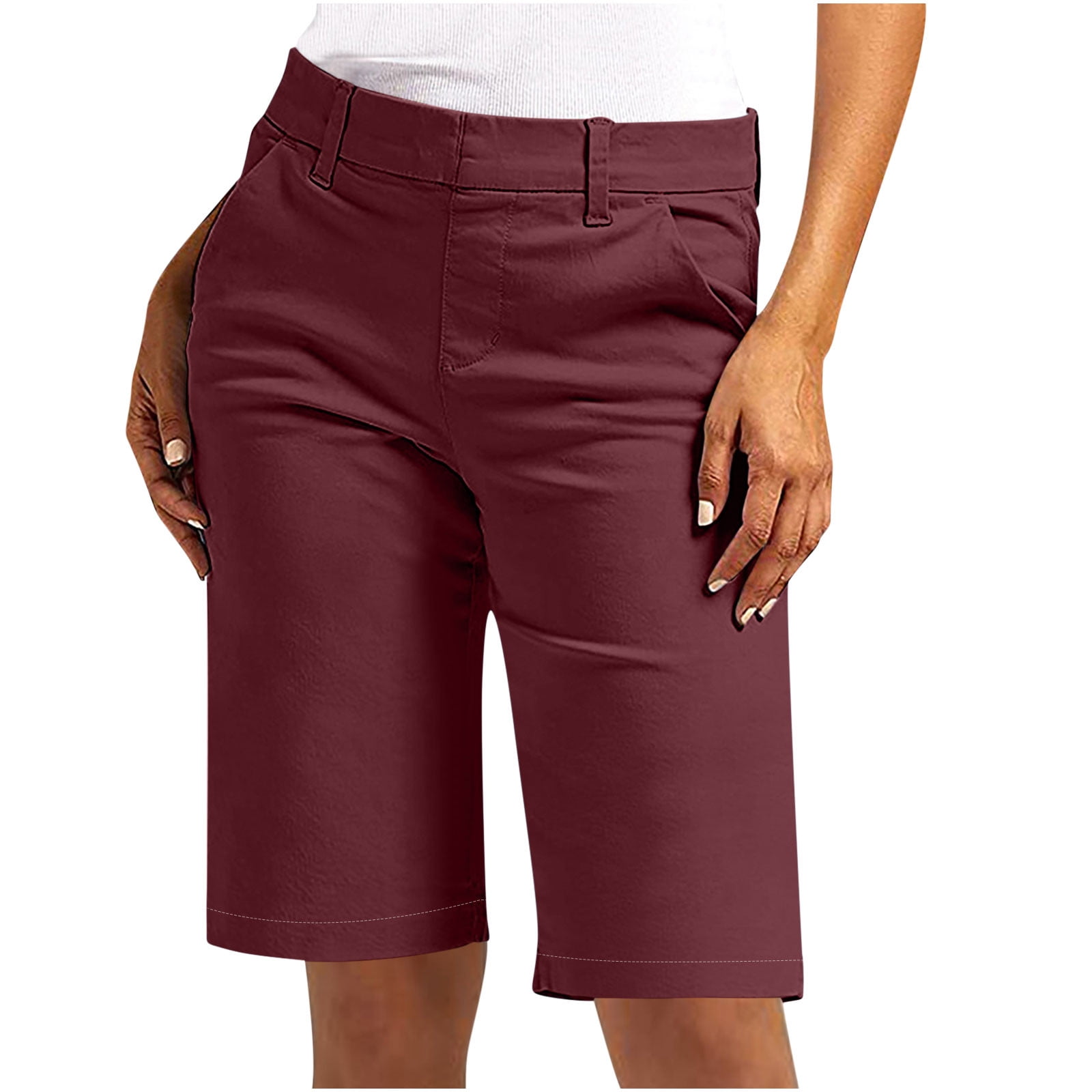 Leesechin Pull On Bermuda Shorts for Women Mid Rise 10" Inseam Shorts ...