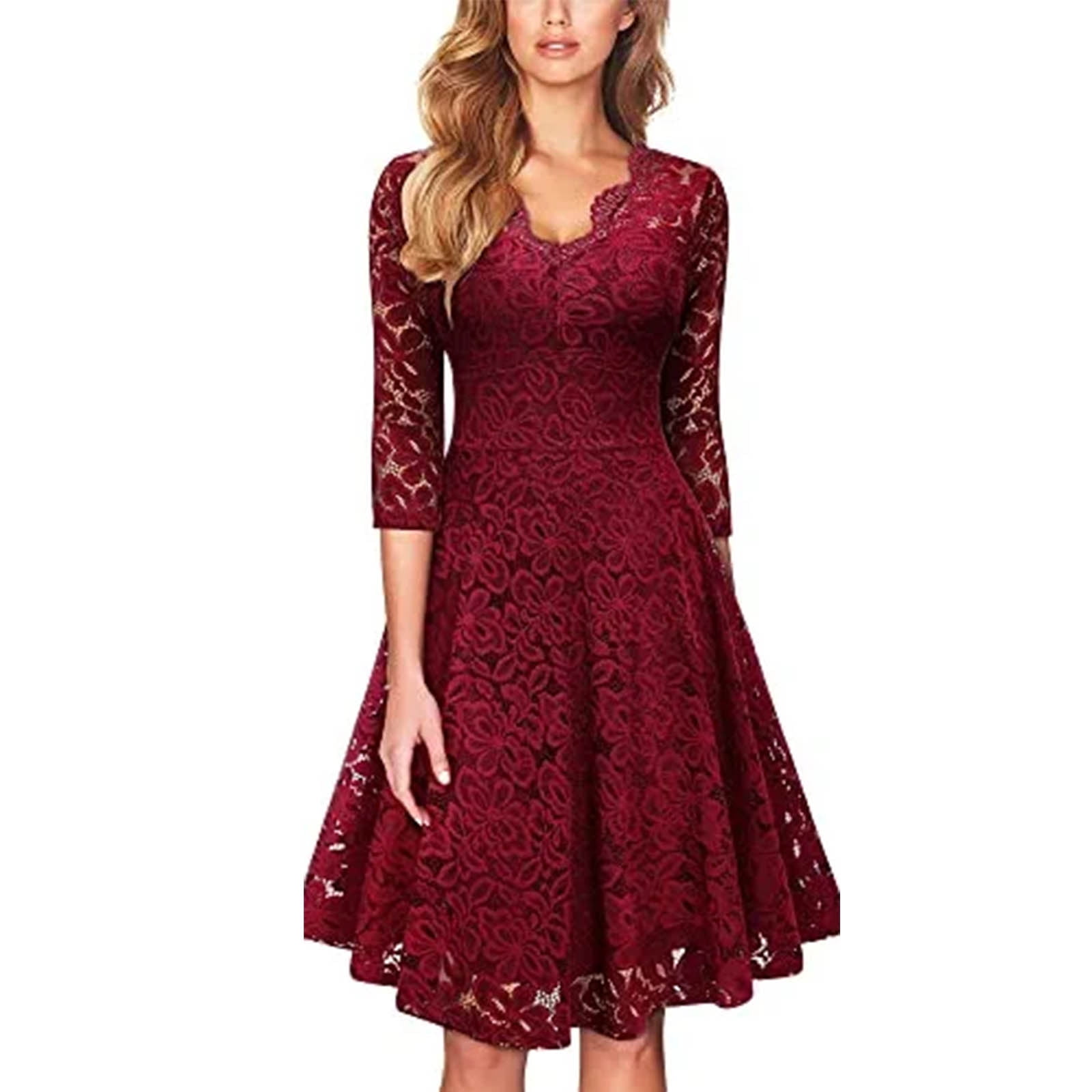 Leesechin Women Bodycon Dresses Lace Short Sleeves Cocktail Dress Prom ...