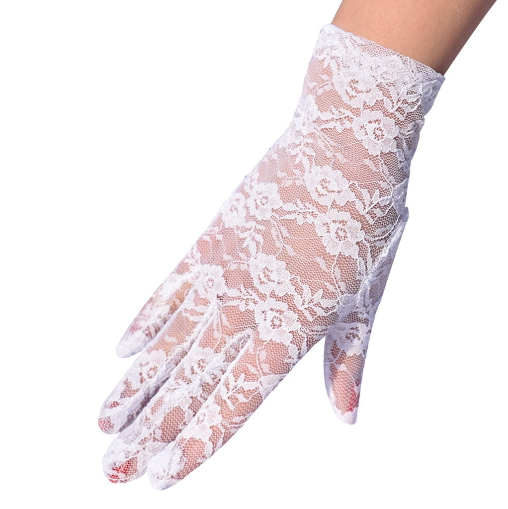 Leesechin Women Short Lace Gloves Ladies Lace Floral Gloves Tea Party ...
