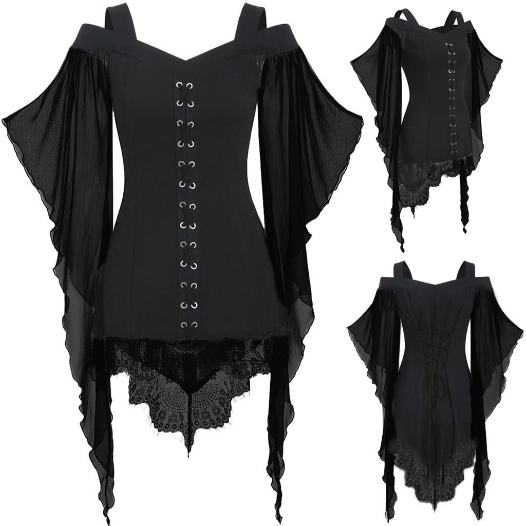 Leesechin Women Tank Tops Ladies Gothic Criss Lace Insert Sleeve T ...
