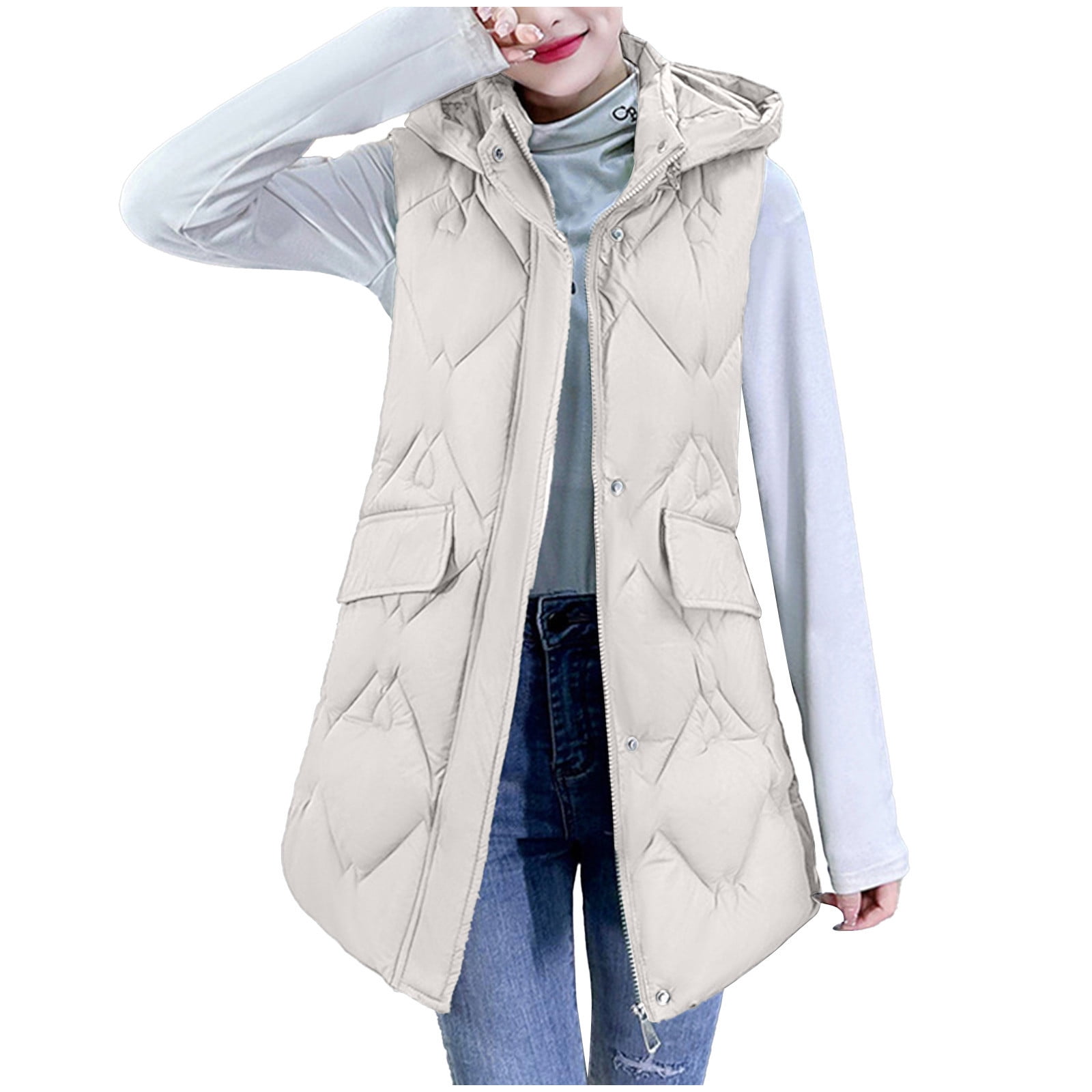 Leesechin Women's Long Puffer Vest Cotton Sleeveless Puffy Jacket with ...