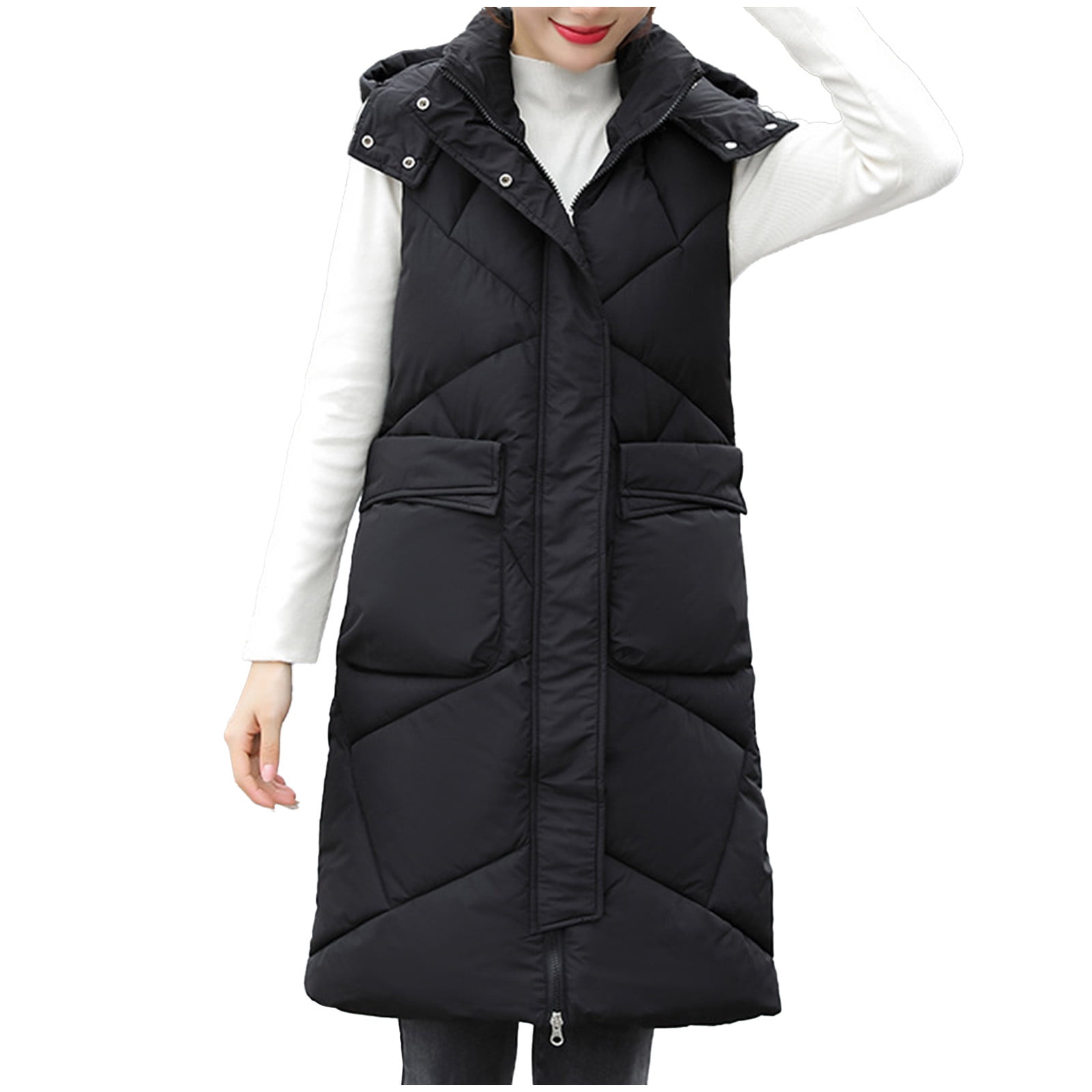 Leesechin Women's Long Puffer Vest Cotton Sleeveless Puffy Jacket with ...