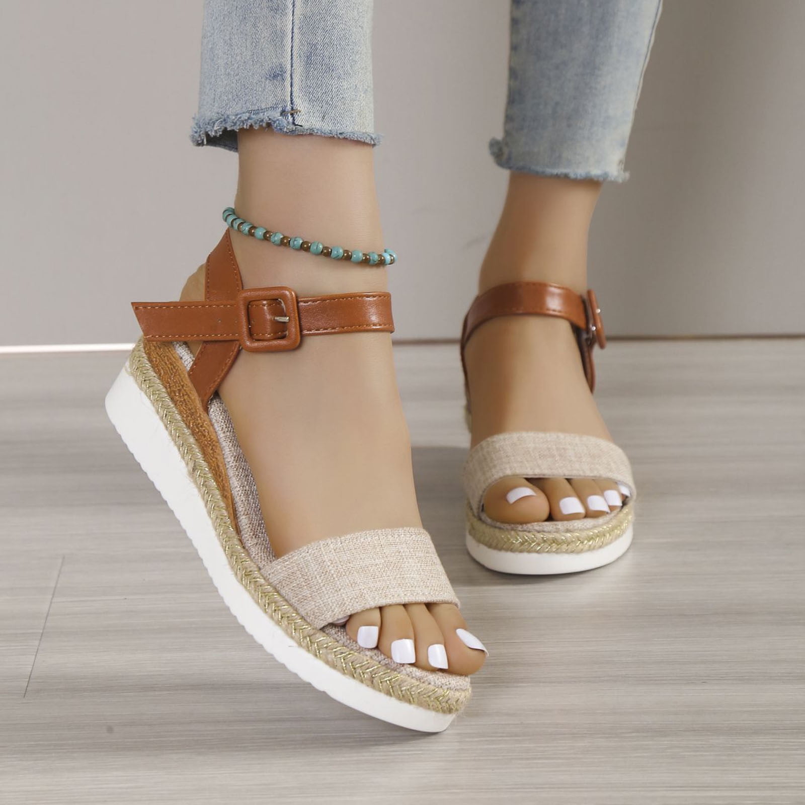 Leesechin Women's Plus-size One-line Buckle Solid Color Sandals ...