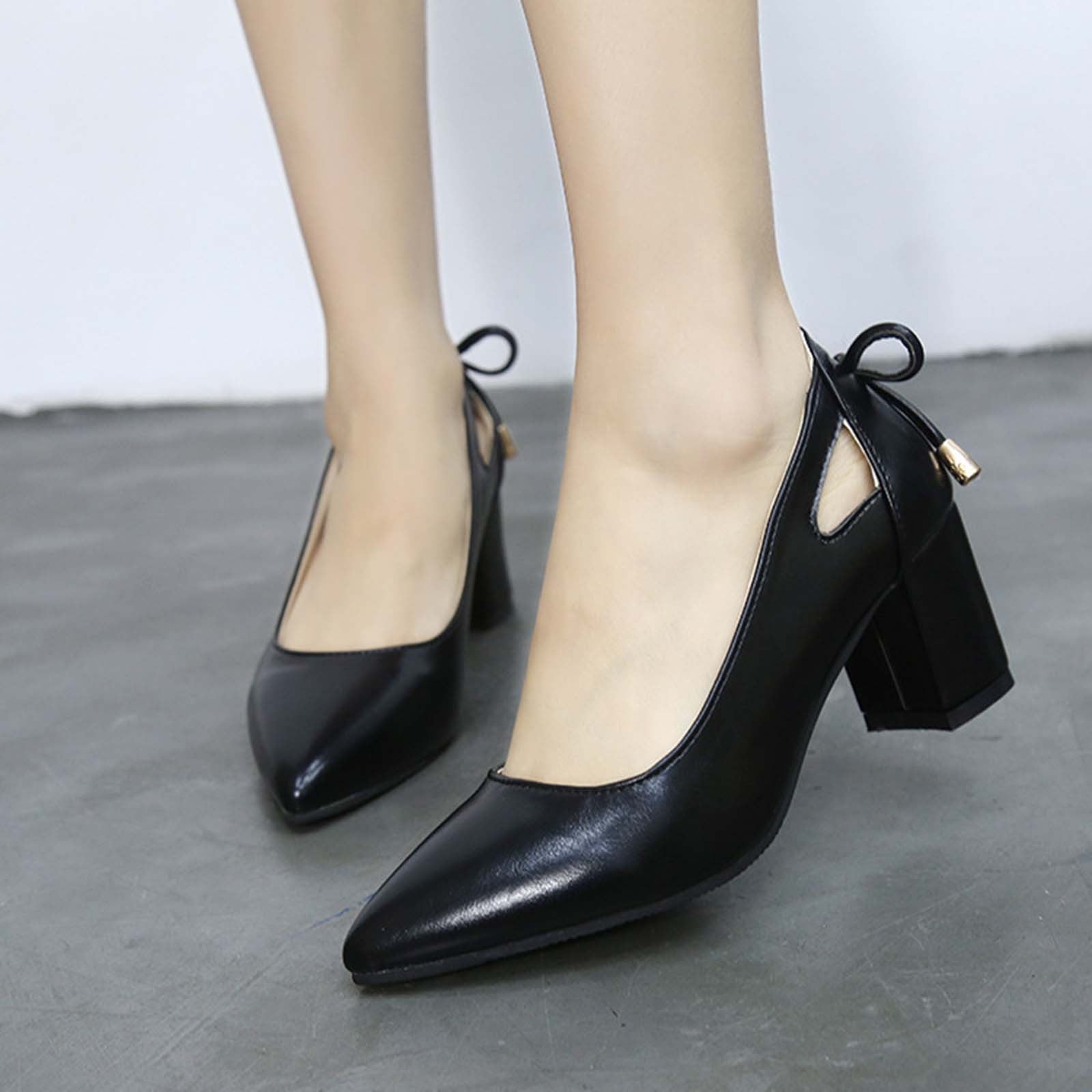 Leesechin Women's Pointed Toe Pumps Low Block Chunky Heels Closed Toe ...