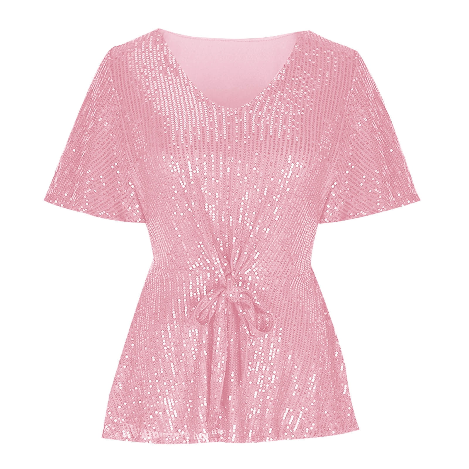 Leesechin Women's Sparkly Sequin Tops Peplum V Neck Tie Front Short ...