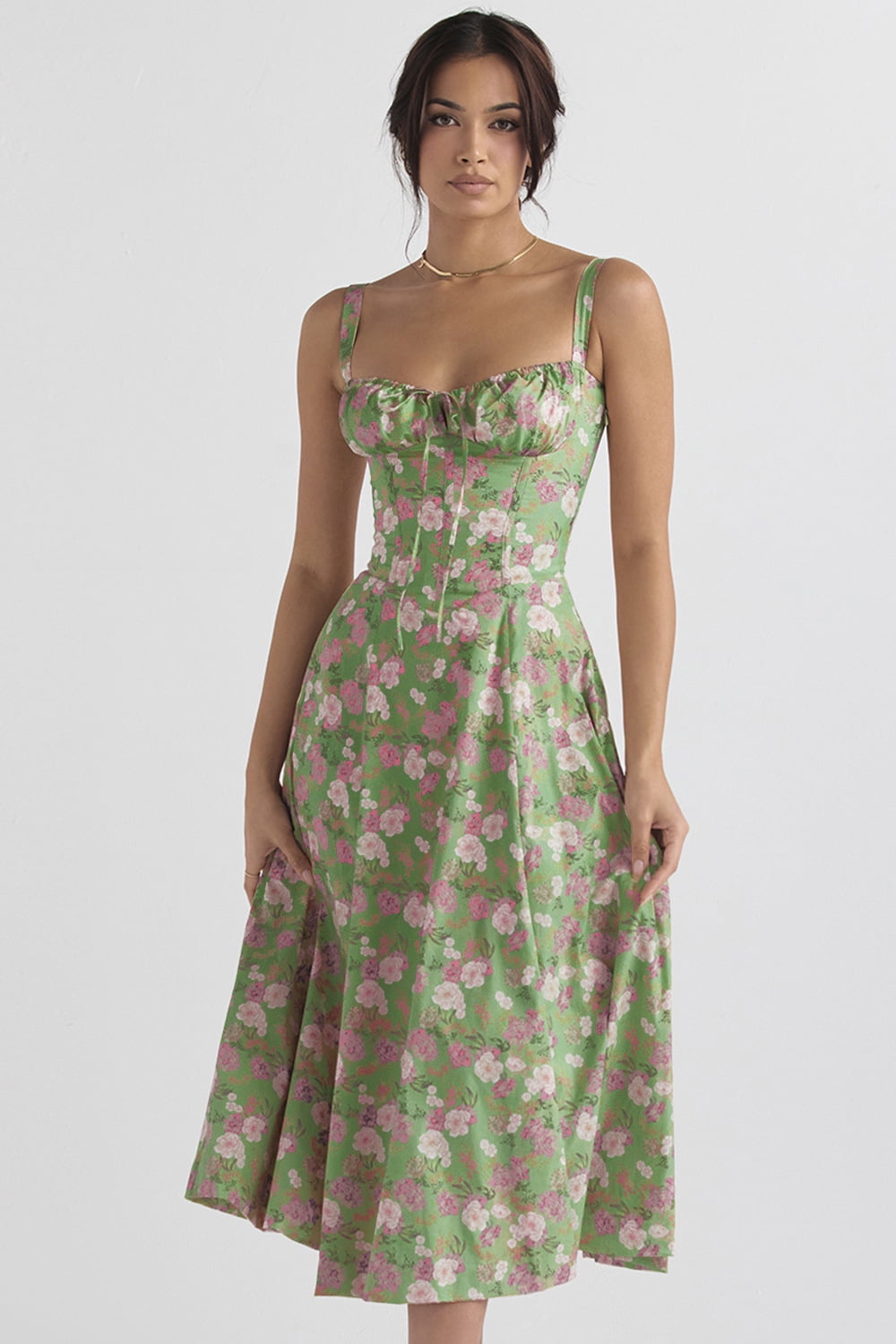 Summer Hawaiian Long Dresses Floral Midi Corset Dress Boho Flowy Slit ...
