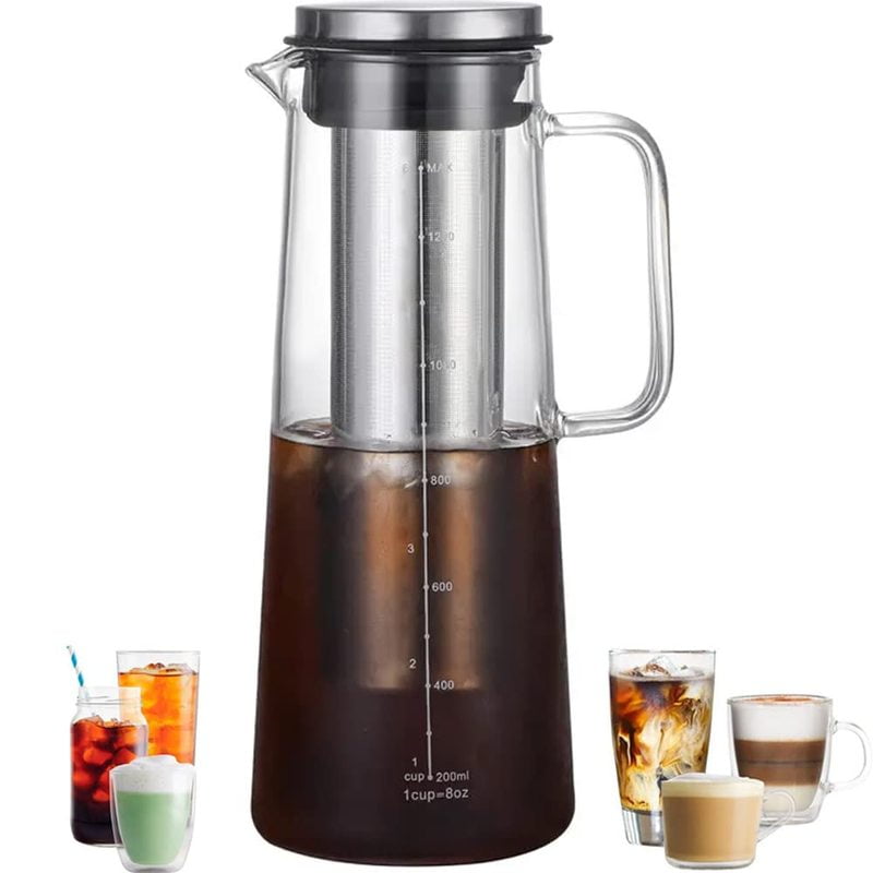 Leeseph Airtight Cold Brew Iced Coffee Maker and Tea Infuser- 1.0L / 34oz Glass Carafe with ...