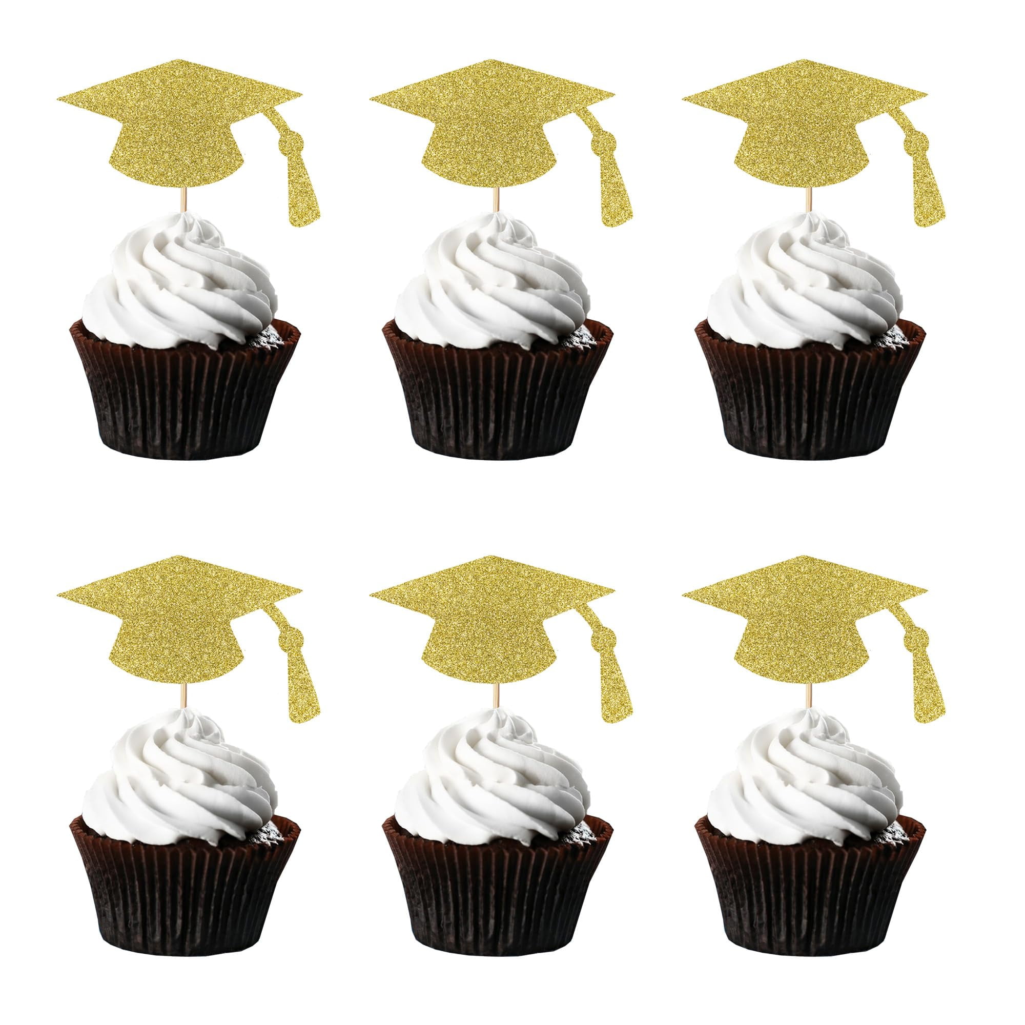 Leetaivie 24pcs Graduation Cupcake Topper - RST1 Gold Glitter ...