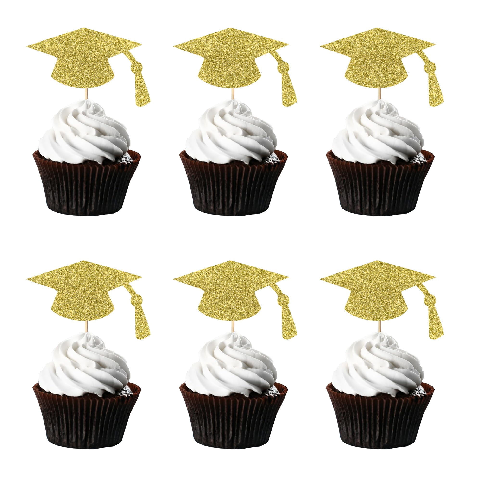 Leetaivie 24pcs GraduationITSC Cupcake Topper - Gold Glitter Graduation ...