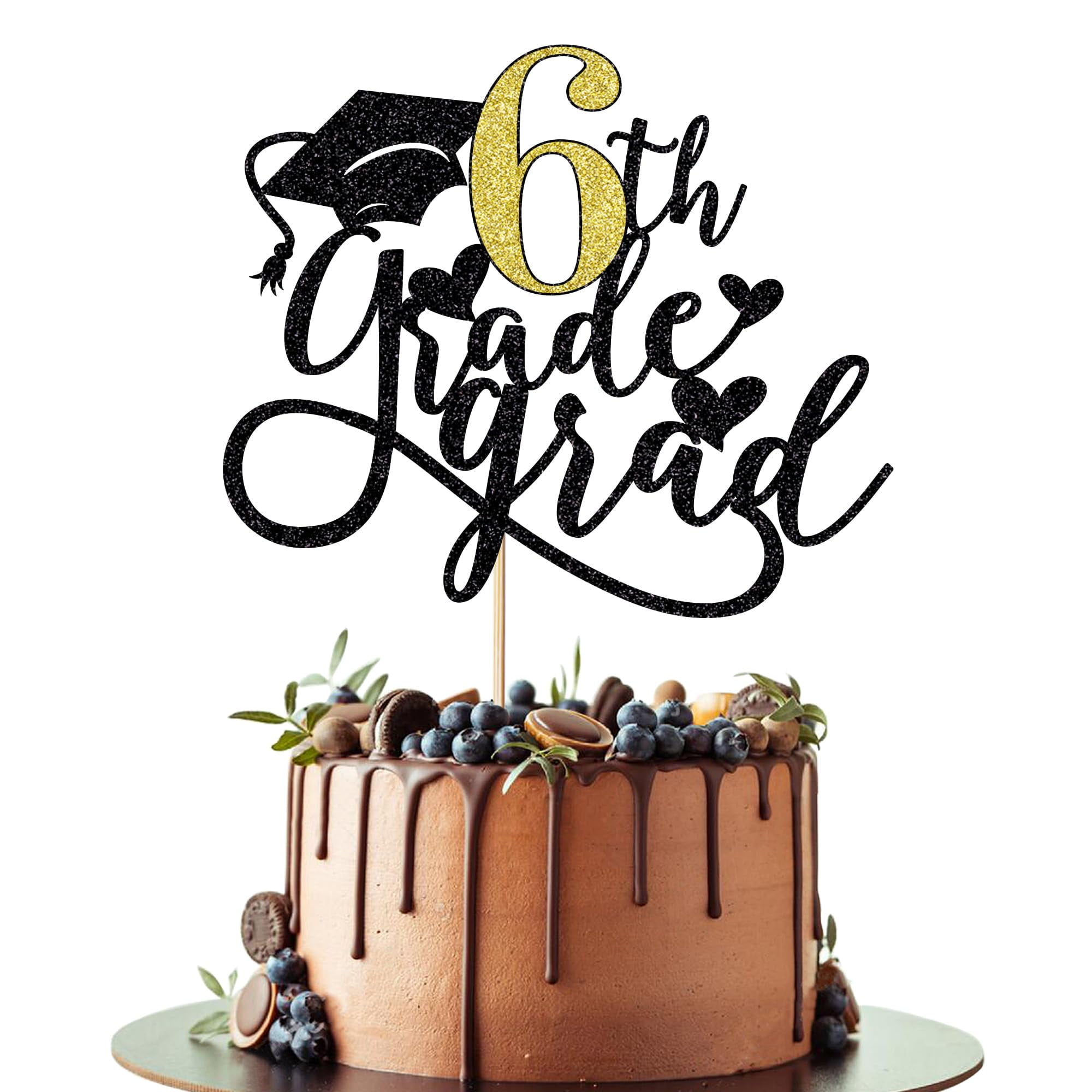 Leetaivie Black Gold Glitter 6th Grade Grad MDH1Cake Topper, Boy Girl ...