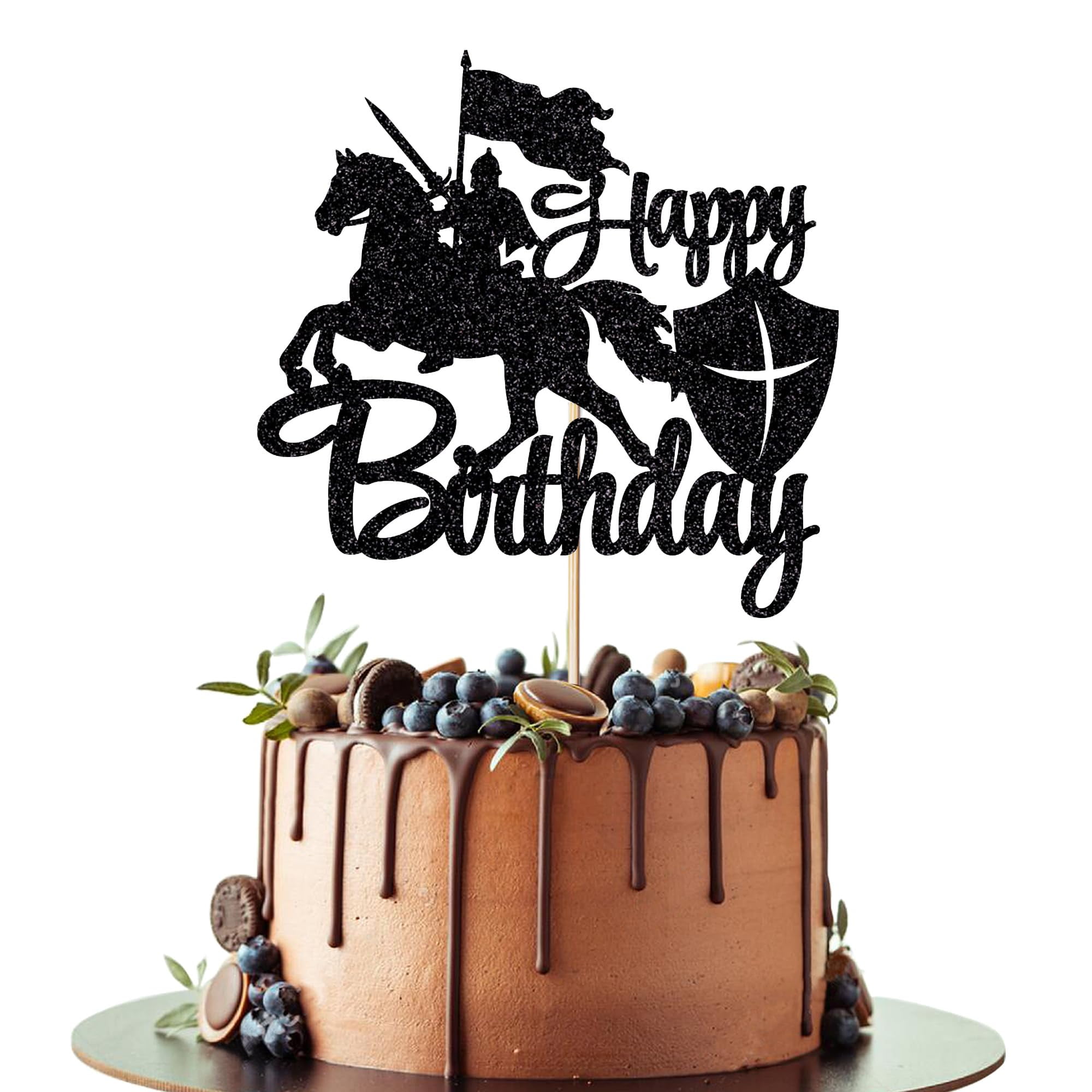 Leetaivie Black Gold SCH4 Glitter Knight Happy Birthday Cake Topper ...