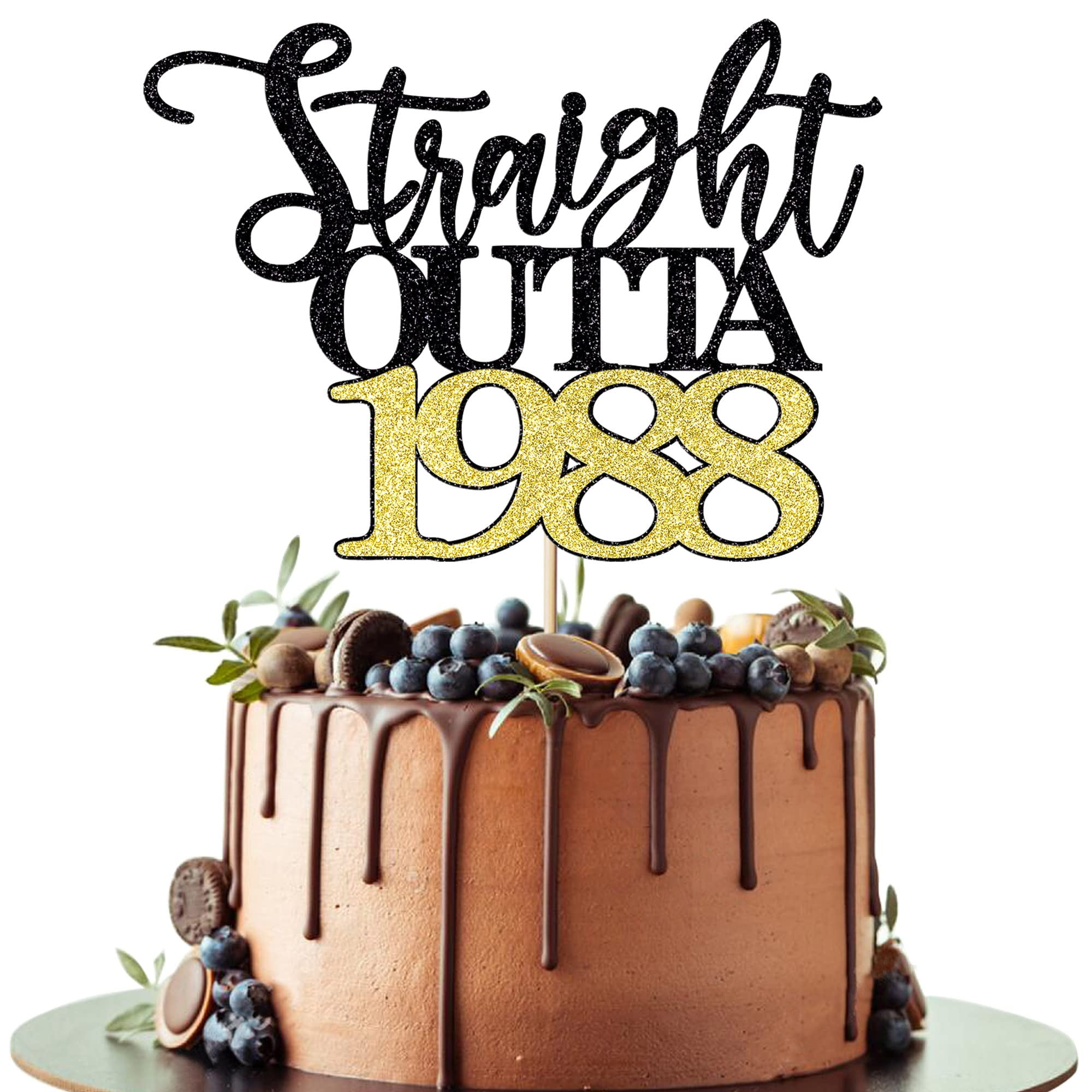 Leetaivie Glitter StraightTRDN Outta 1988 Cake Topper, Happy 37th Cake Topper, Cheer 37th Cake ...