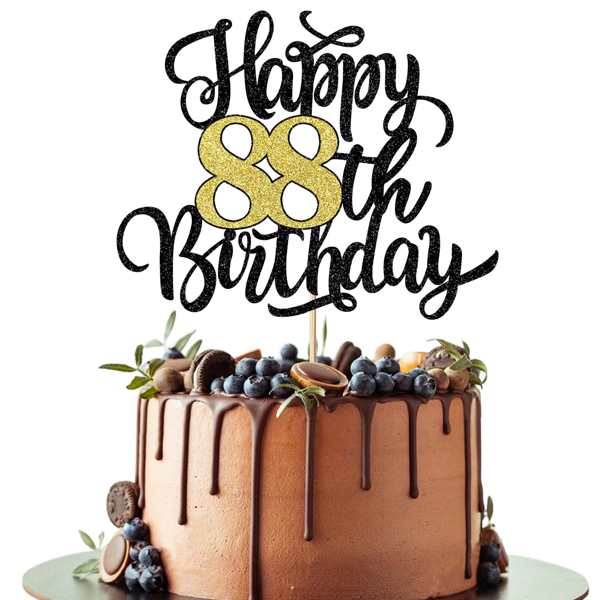 Leetaivie Happy 88thITSC Birthday Cake Topper, Black Gold Glitter ...