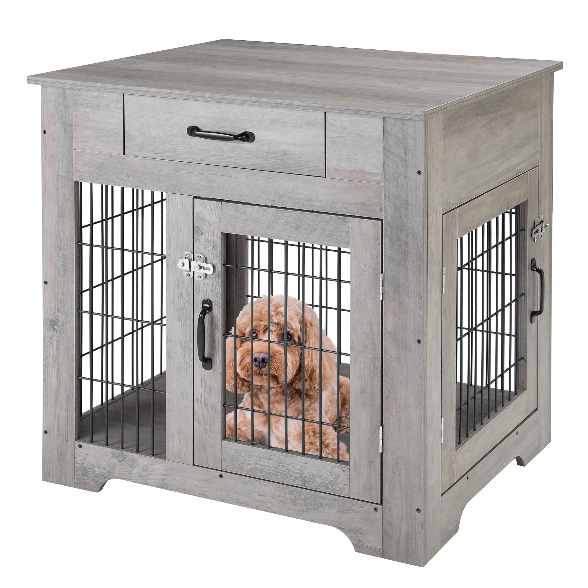 Leeten Pet Dog Cage, Wood Dog Kennel with Drawer Chew-Proof for Home ...