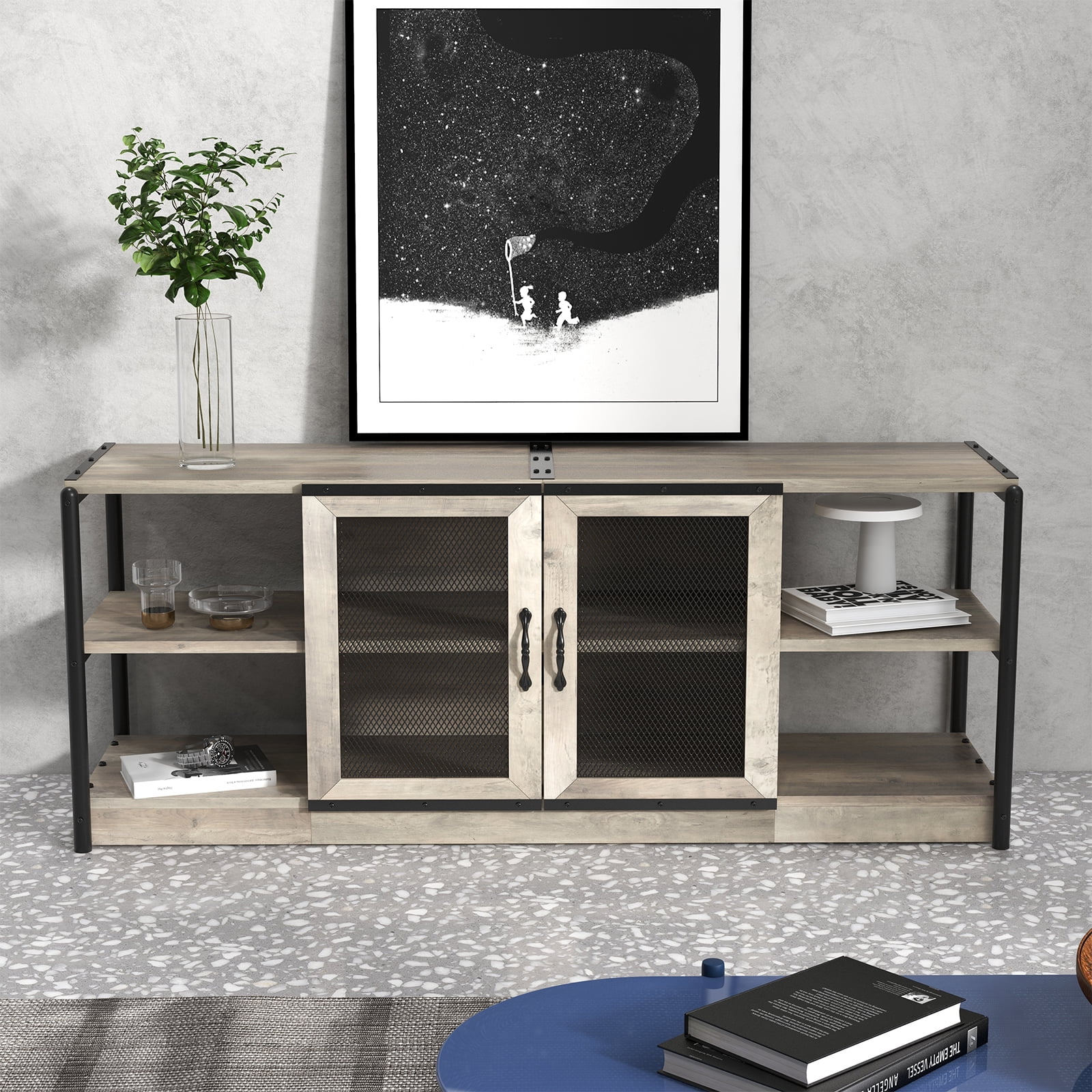 Leeten Industrial Gray TV Stand for 65 70 inch TV, TV Cabinet with 2 ...