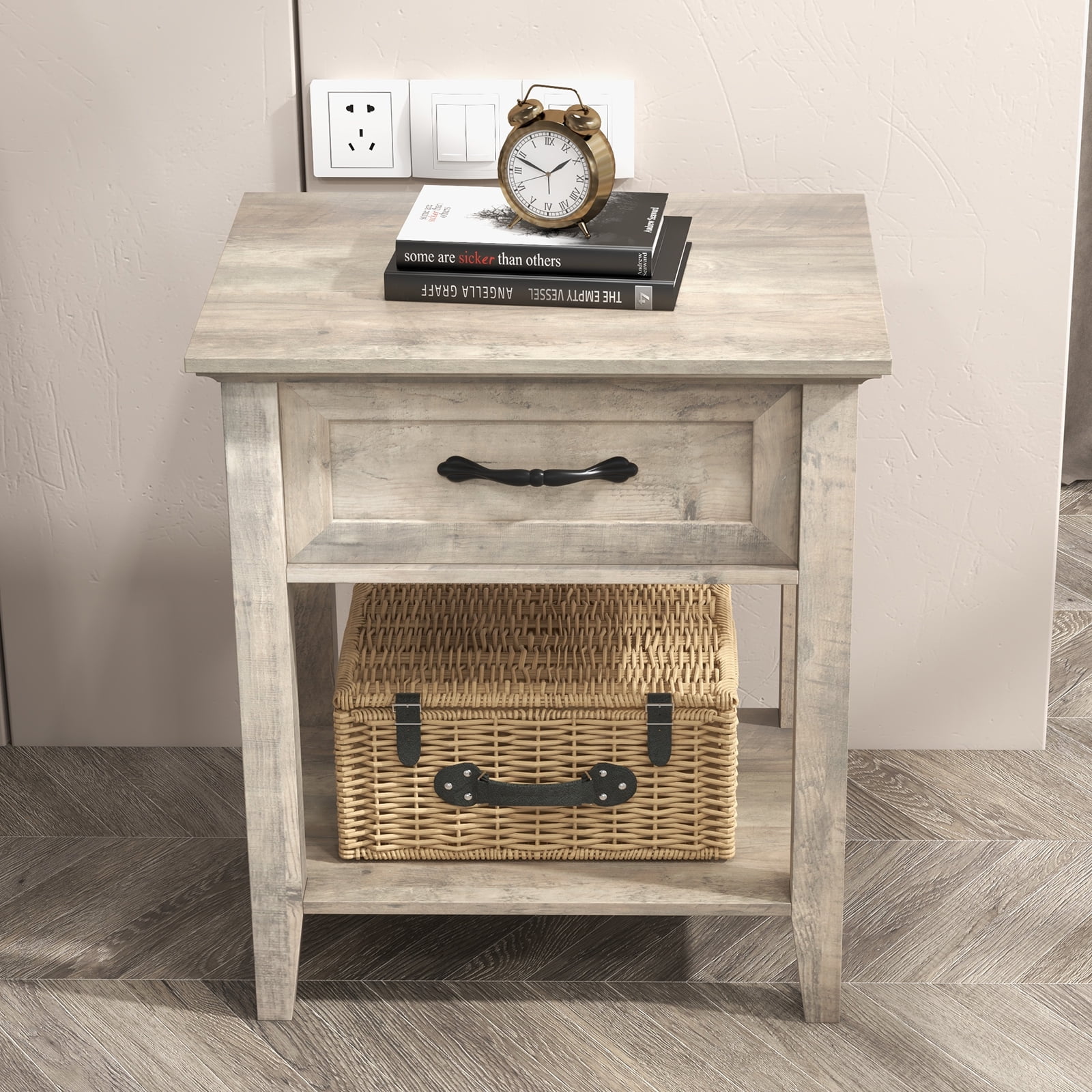 Leeten Wooden Bedside Night Stand: Rustic Gray for Bedroom & Living ...