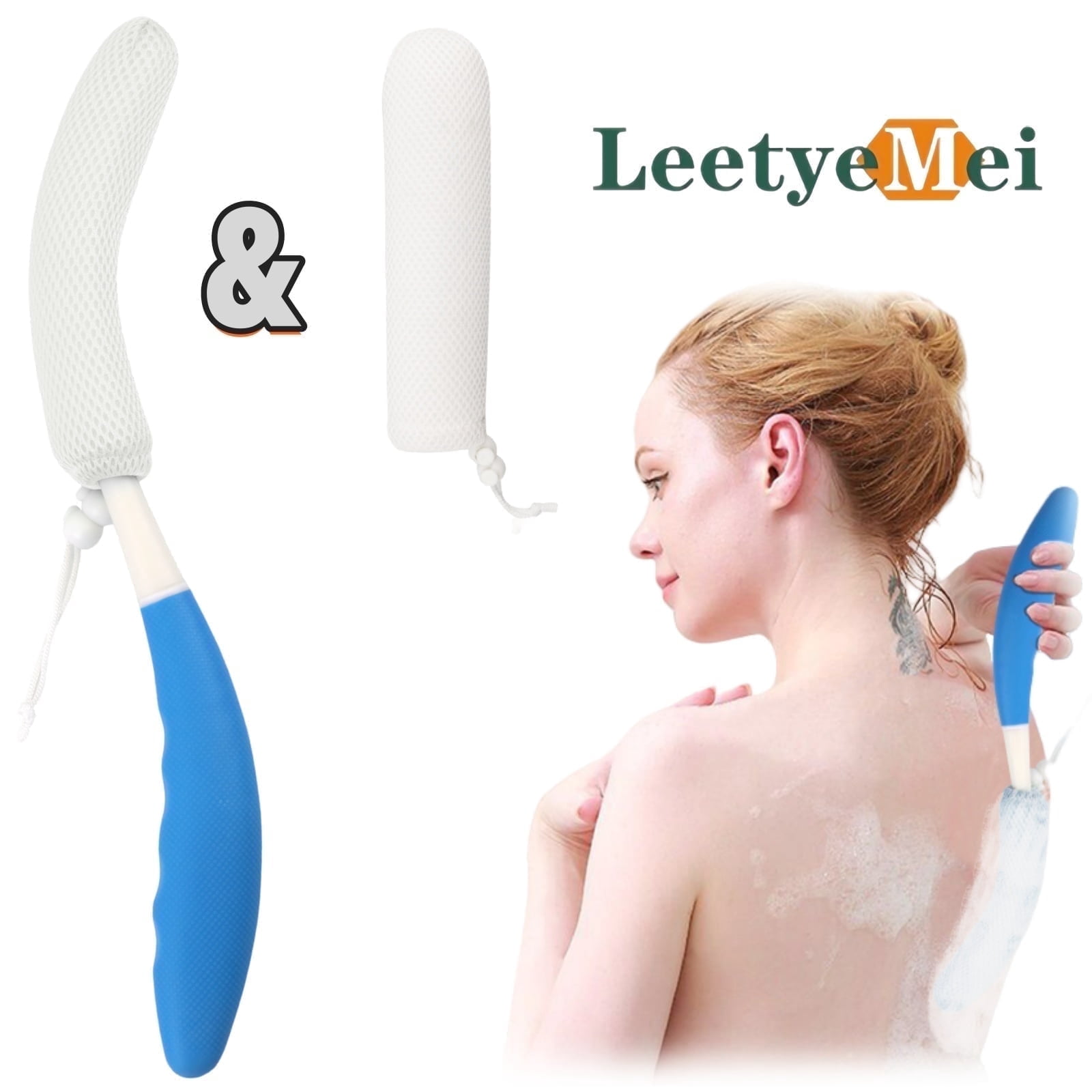 Leetye Mei Anti-slip Long Handle Shower Brush with Soft & Stiff Shower ...