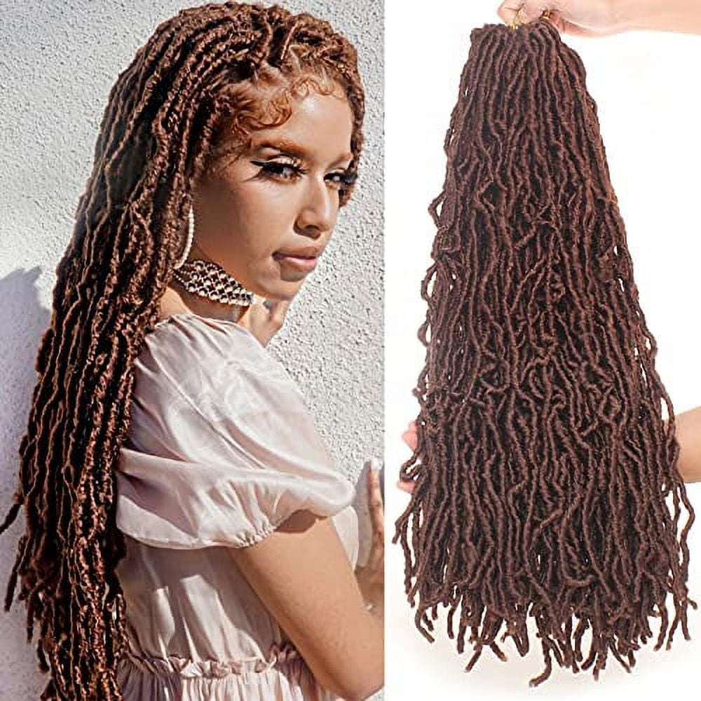 Leeven 24 Inch Goddess Soft Locs Crochet Hair 7 Packs Brown Pre-looped ...
