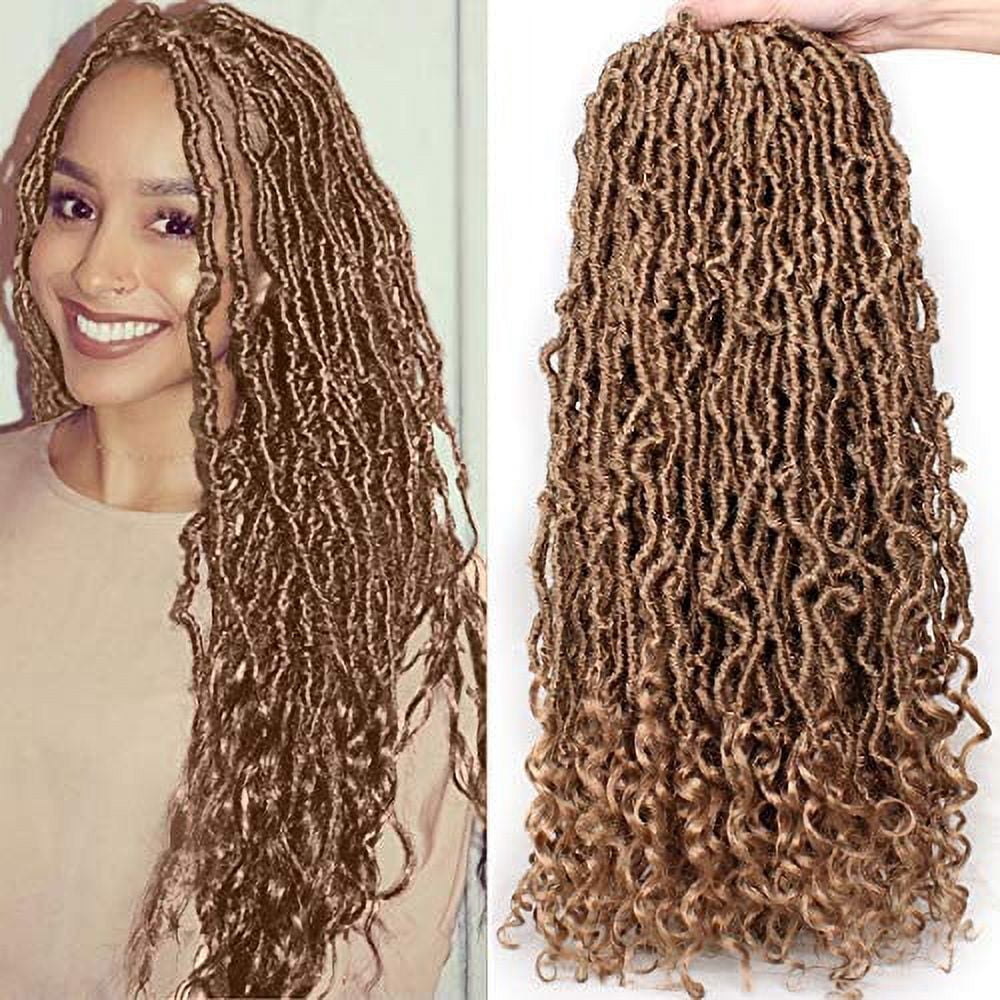 Leeven 24 Inch Pre-looped Goddess Locs Crochet Hair 8 Packs Brown Curly ...