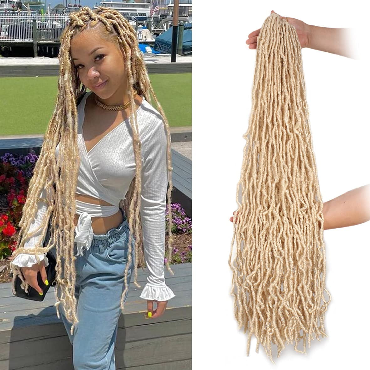 Leeven 7 Packs Blonde Soft Locs 30 Inch New Faux Locs Crochet Braids ...