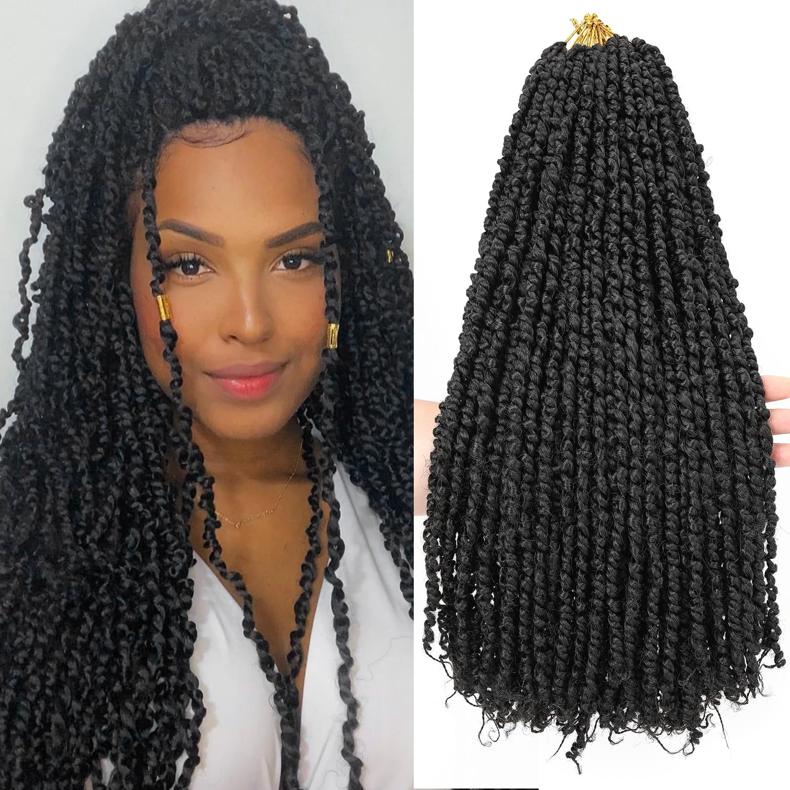 Leeven 8 Packs Passion Twist Crochet Hair 20 Inch Natural Black Bomb Pre Twisted Water Wave ...