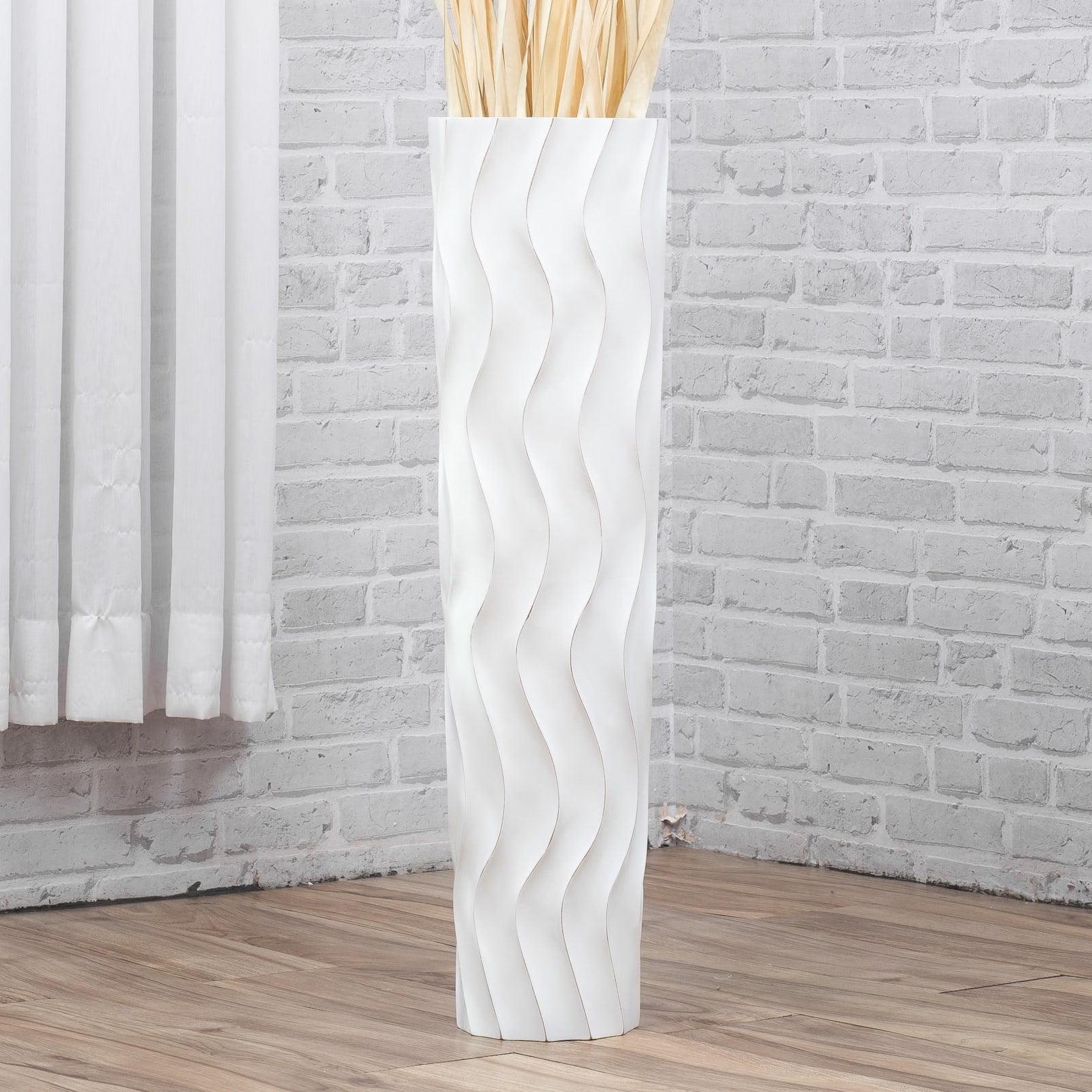 Leewadee Large White Wash Home Decor Floor Vase – Wooden Tall Farmhouse ...