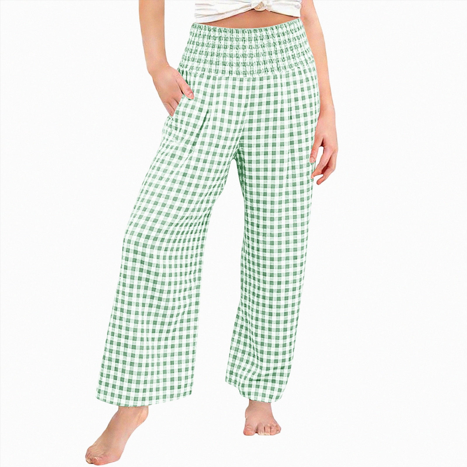 Leey-World Girls Plaid Wide Leg Pants Wide Waistband Elastic Waist ...