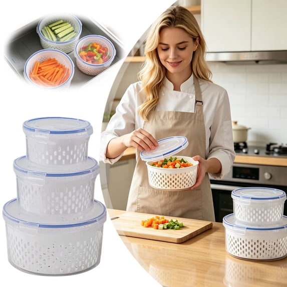 Leeye 4-in-1 Food Storage Container with Colander, Fruit and Vegetable ...