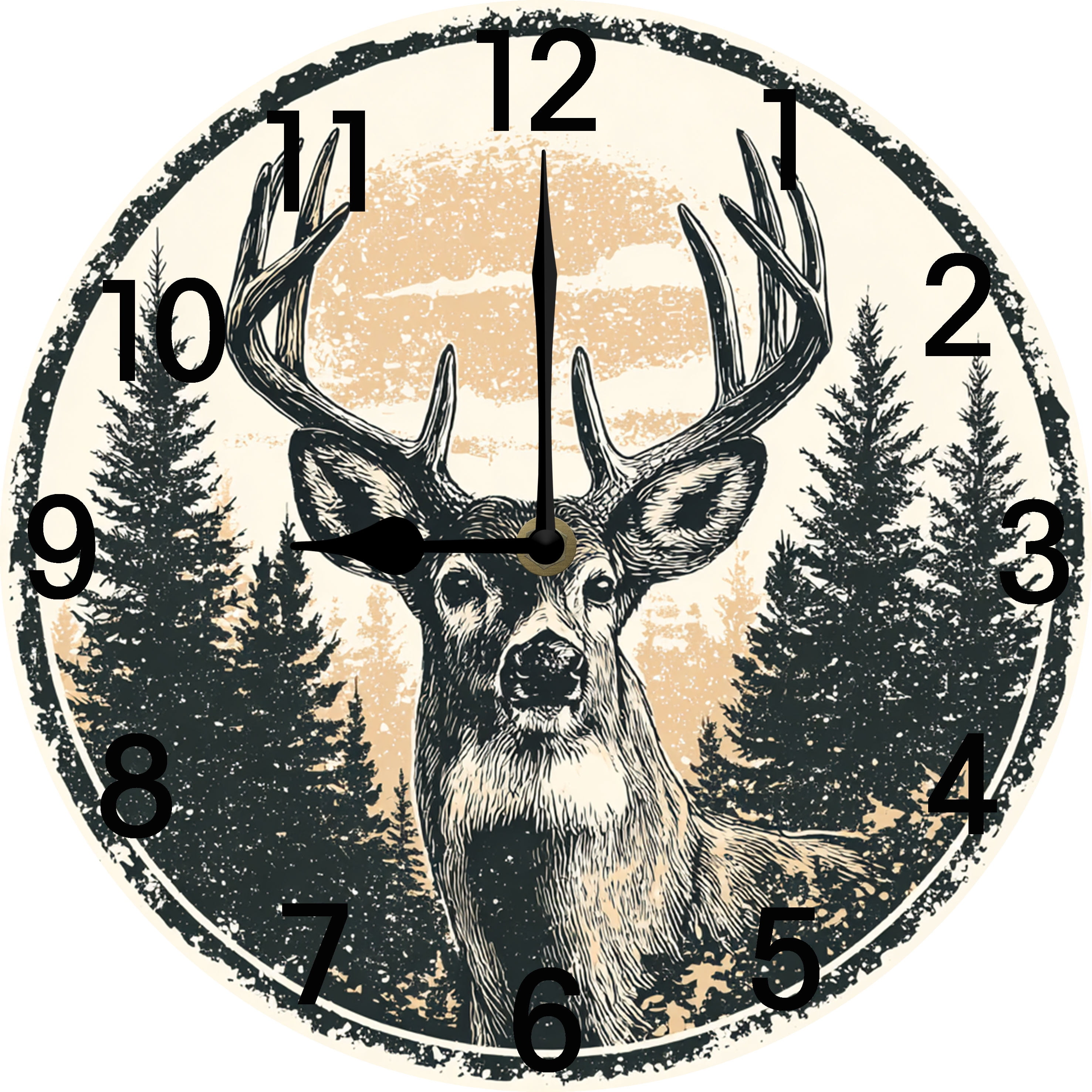 Lefangovs Elk Clock 10inch Wooden Round Bathroom Decor Silent Non-Tick ...