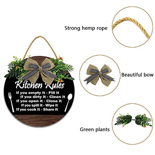 Lefangovs-Kitchen Rules Wood Plank Sign 12x12In Kitchen Signs Wall ...