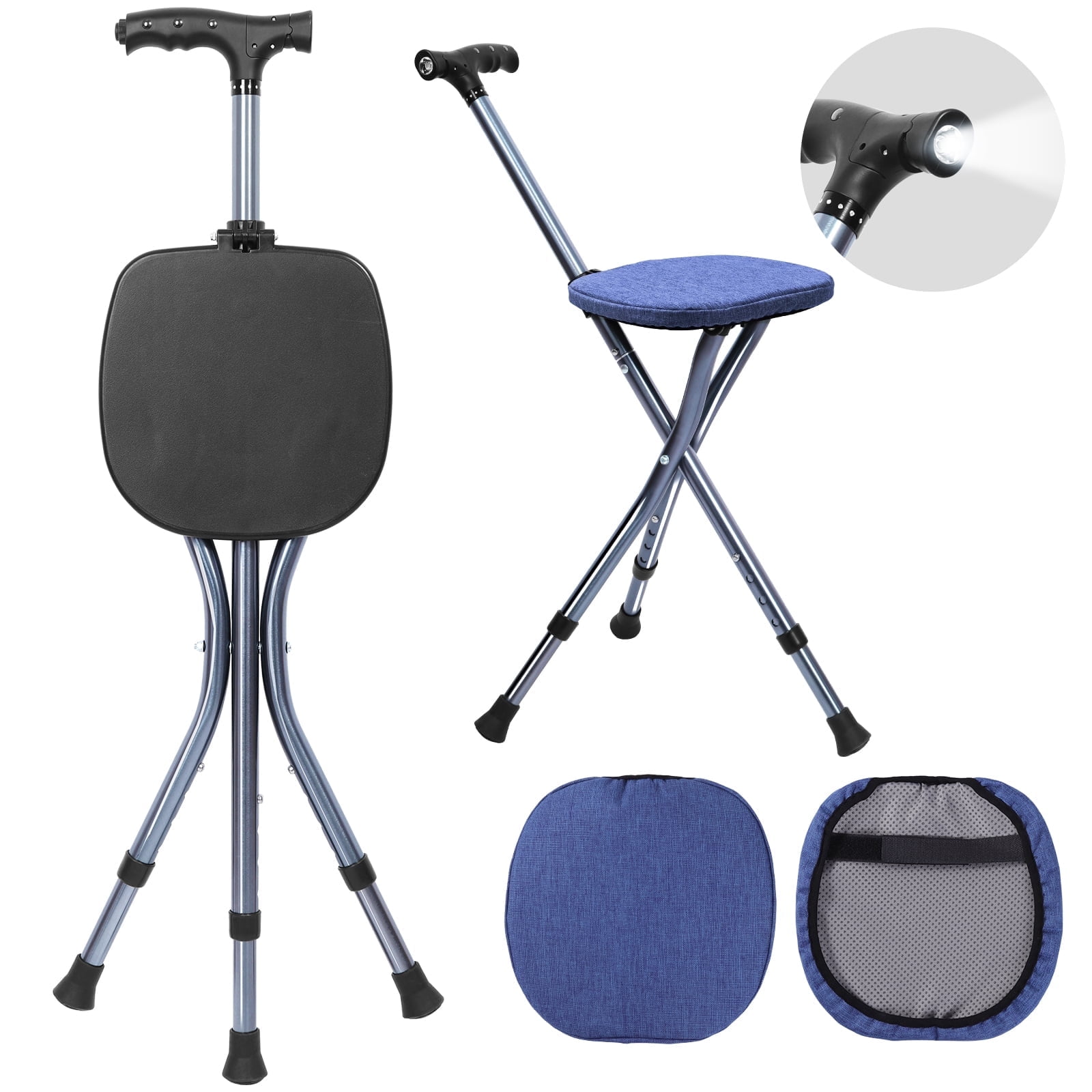 Lefeke Folding Cane with Seat,Portable Adjustable Walking Cane with ...