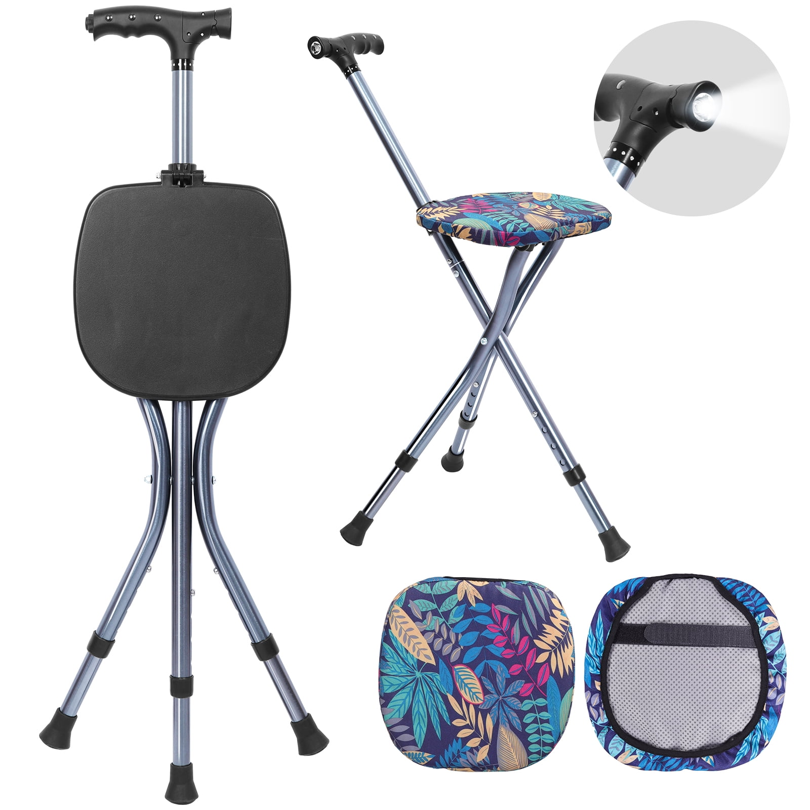 Lefeke Folding Cane with Seat,Portable Adjustable Walking Cane with ...