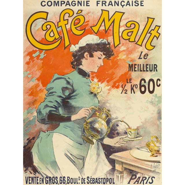 Lefevre Malt Coffee Cafe Paris French Vintage Advert Extra Large Art ...