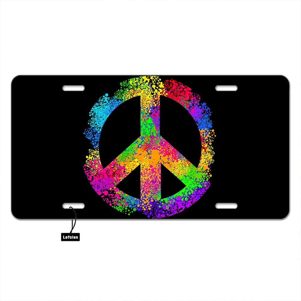 Lefolen Rainbow Hippie Symbol Car Front License Plate Retro Love Peace ...