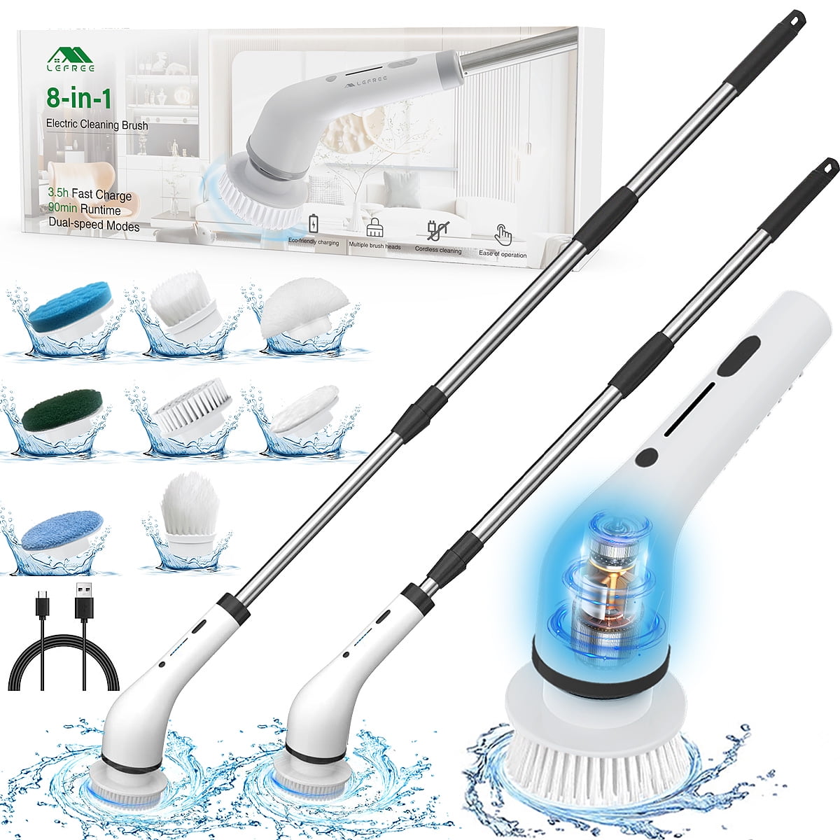Lefree Extendable Handheld Electric Spin Scrubber, Rechargeable, 2 ...