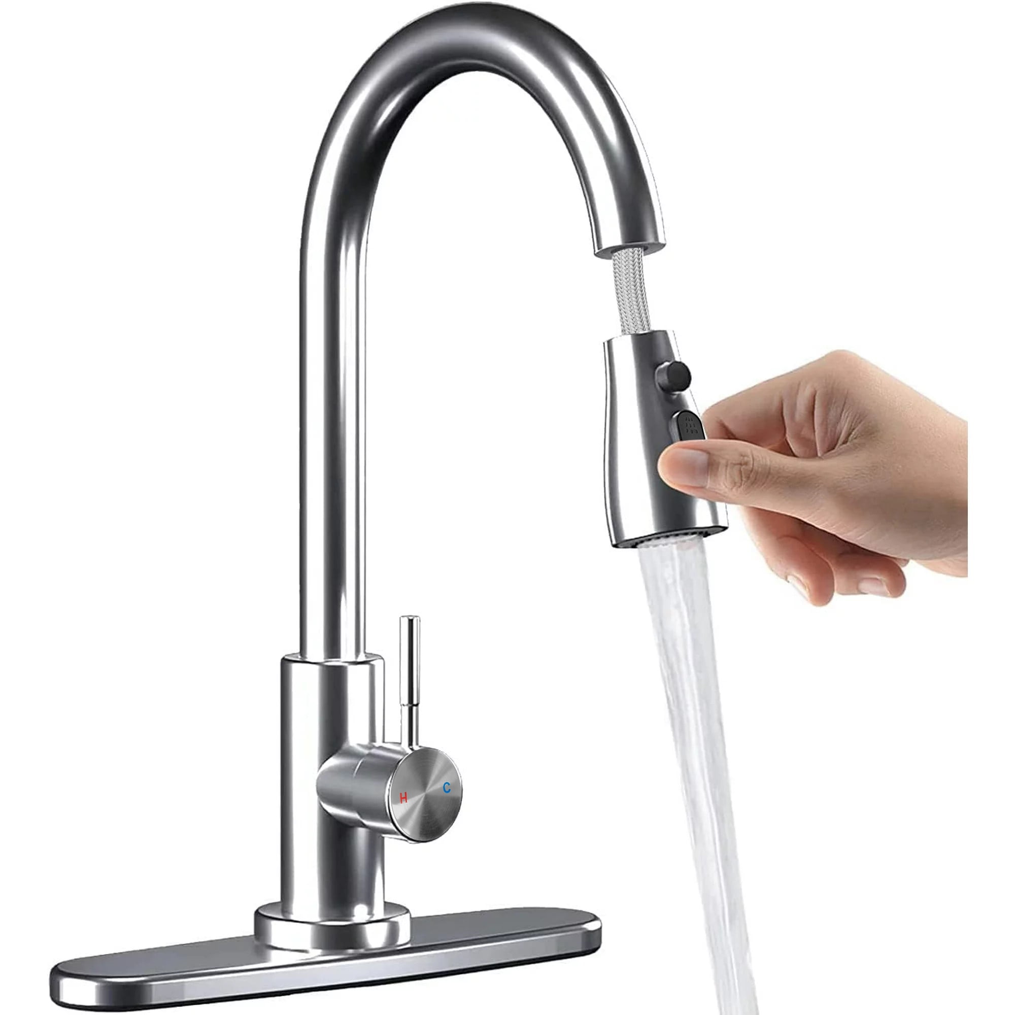 Lefree Stainless Steel Kitchen Sink Faucet with Pull-Down Sprayer ...